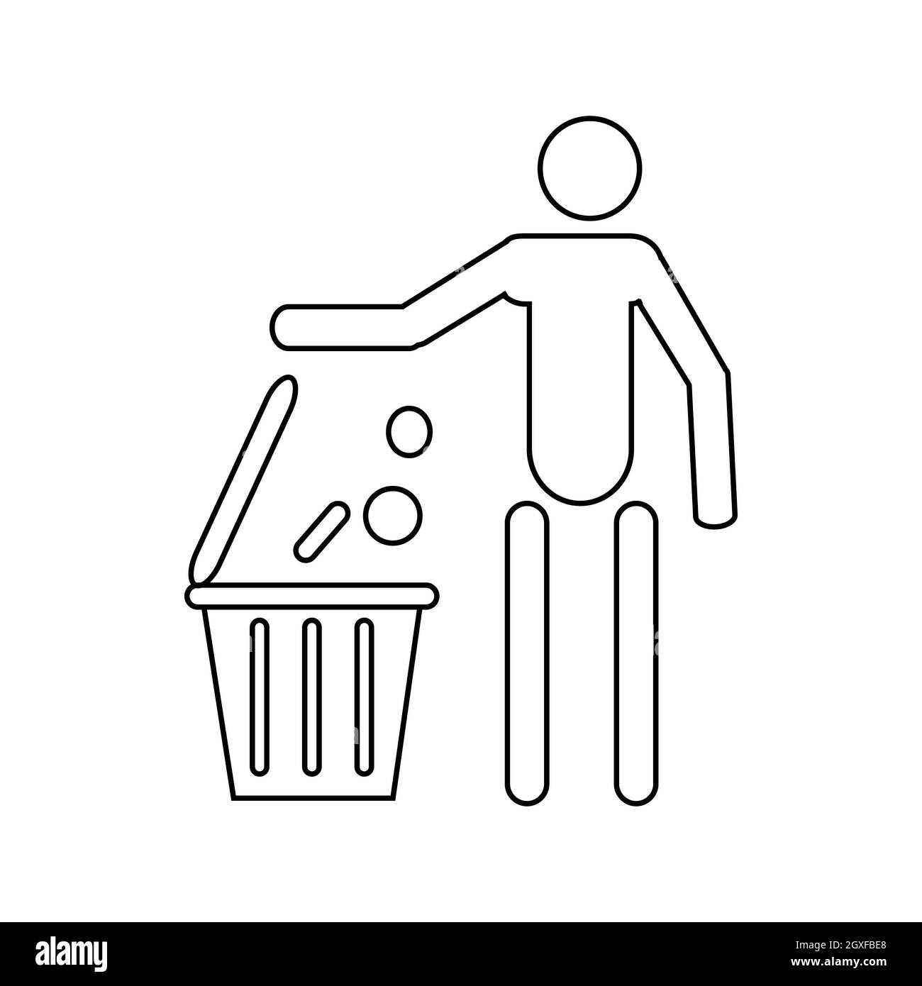Man throwing garbage in a bin icon in outline style isolated on white ...
