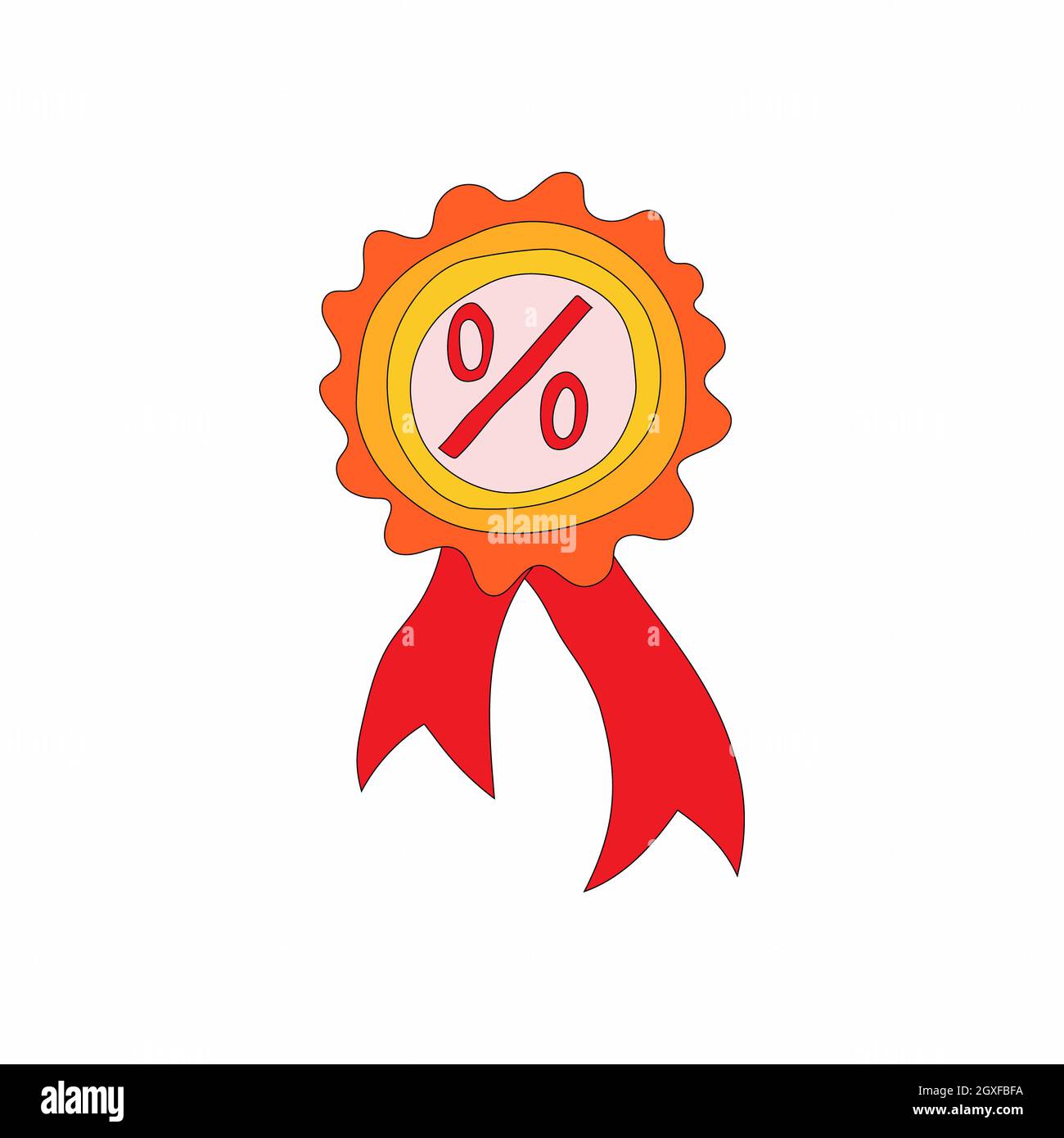 Badge with percent sign icon in cartoon style on a white background ...