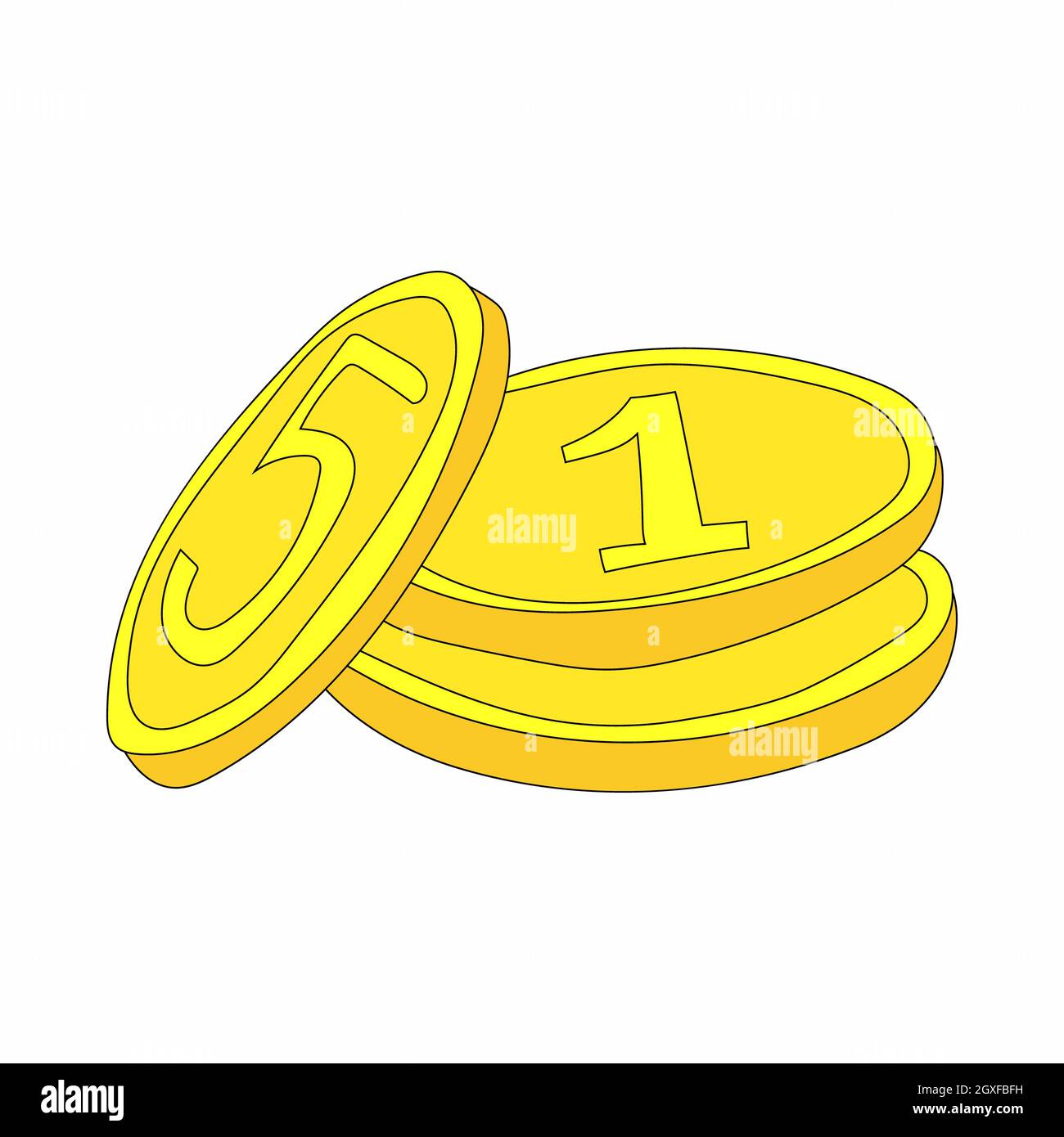 Three gold coins icon in cartoon style on a white background Stock ...