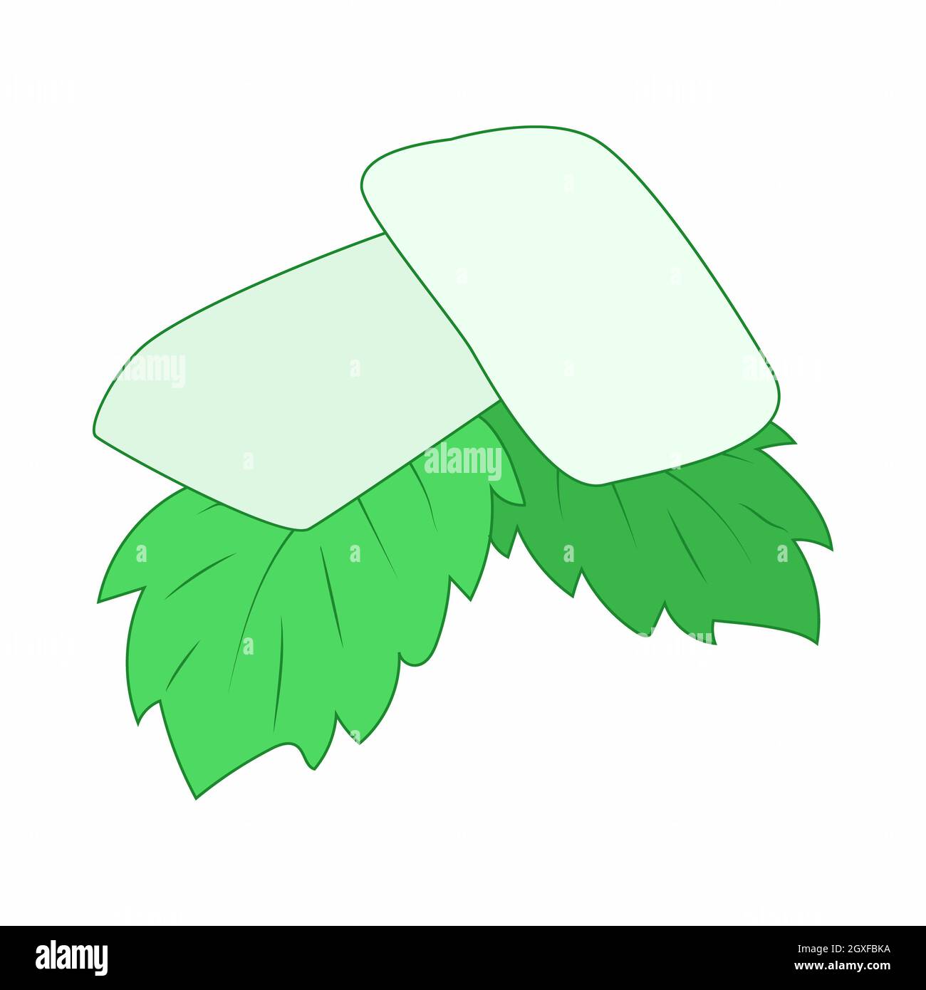 Chewing gum with fresh mint leaves icon in cartoon style on a white ...