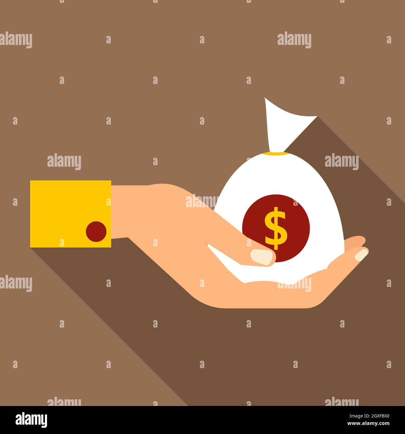 Hand holding money icon in flat style with long shadow. Money turnover ...