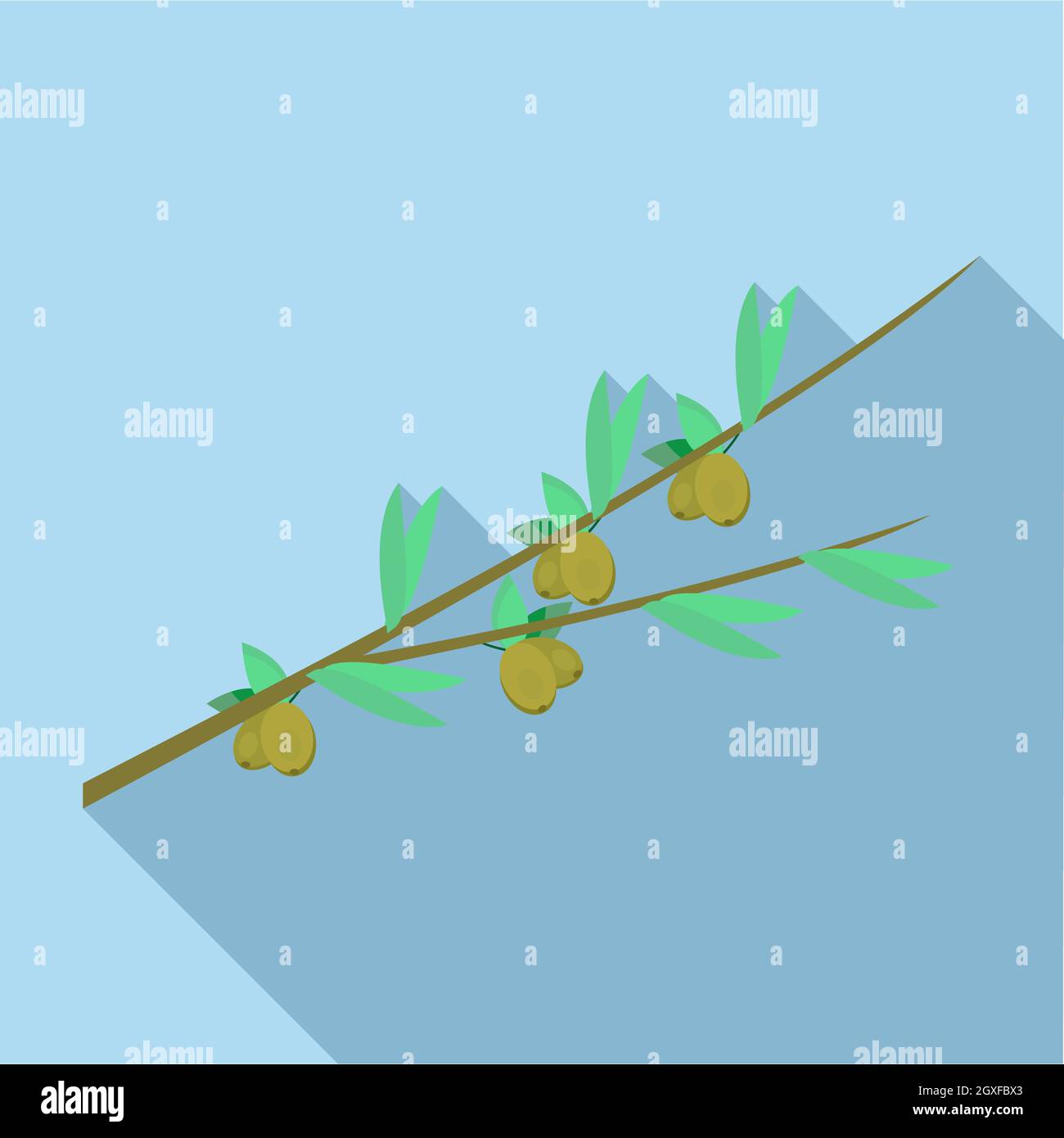 Olive branch icon in flat style with long shadow. Cultivation of olives ...