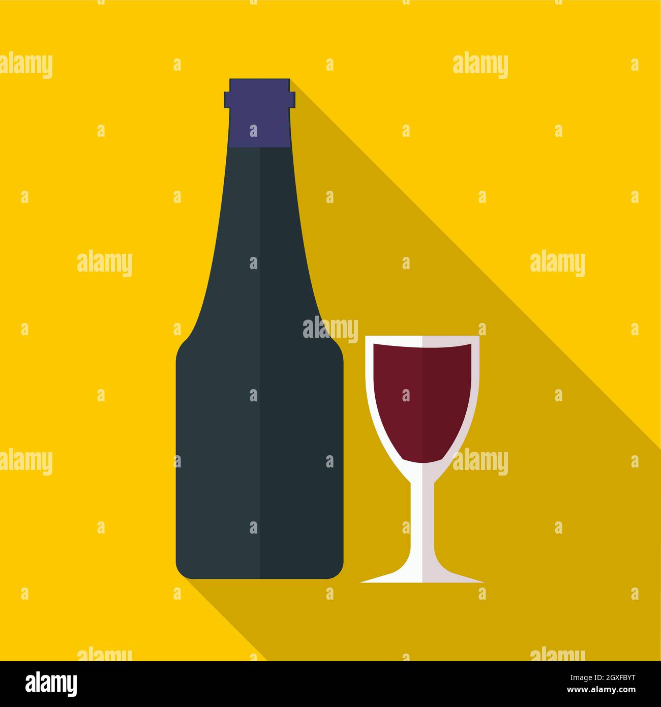Wine and glass icon in flat style with long shadow. Wine tasting symbol ...