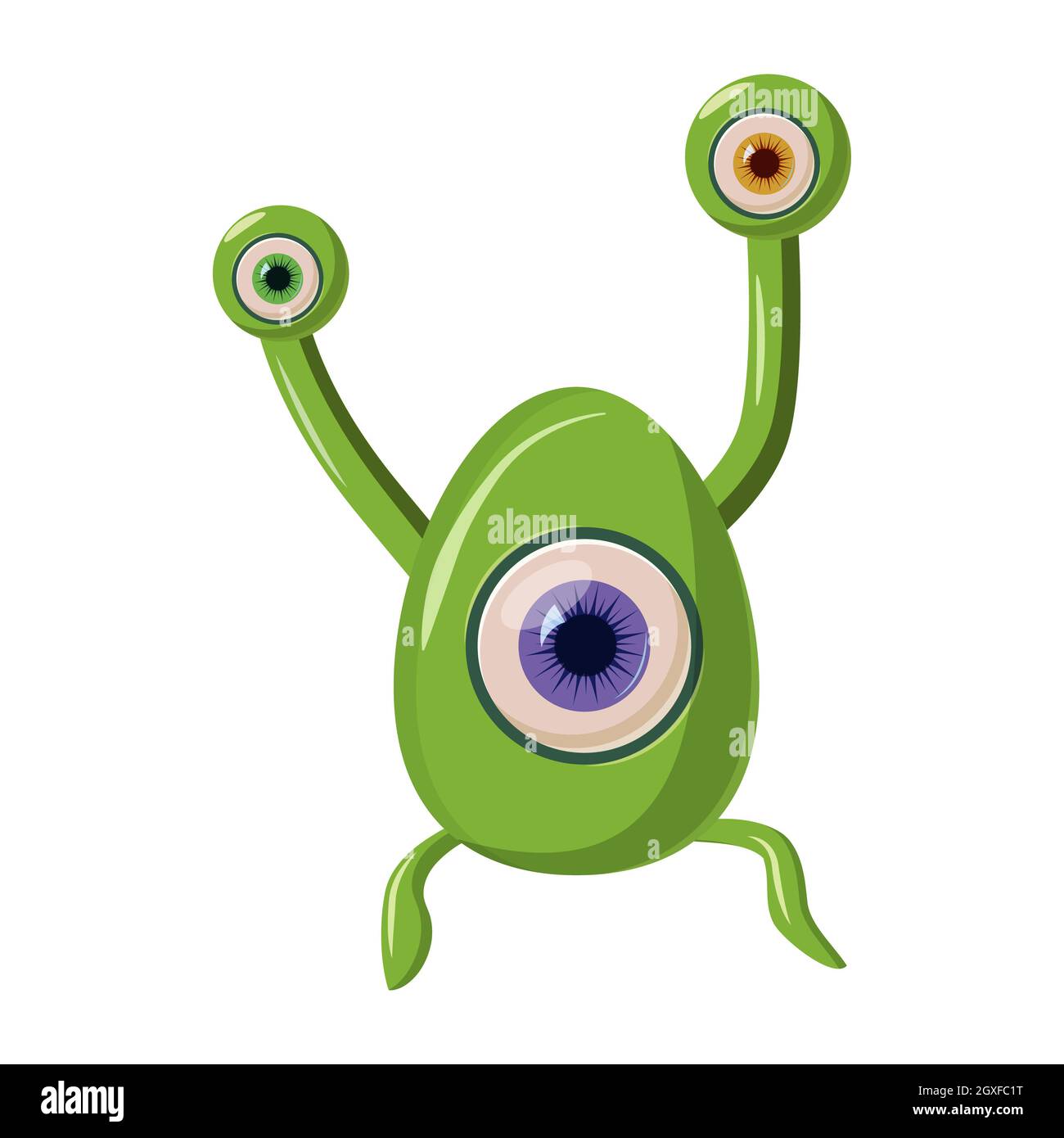 Green one eye alien monster icon in cartoon style on a white background ...
