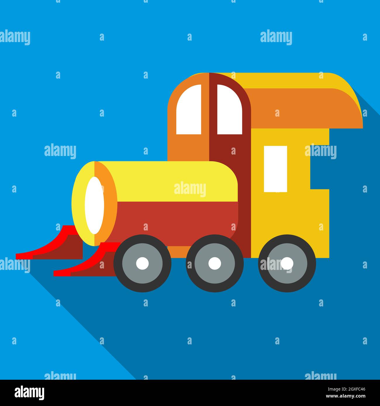 Yellow toy train icon in flat style on a sky blue background Stock ...