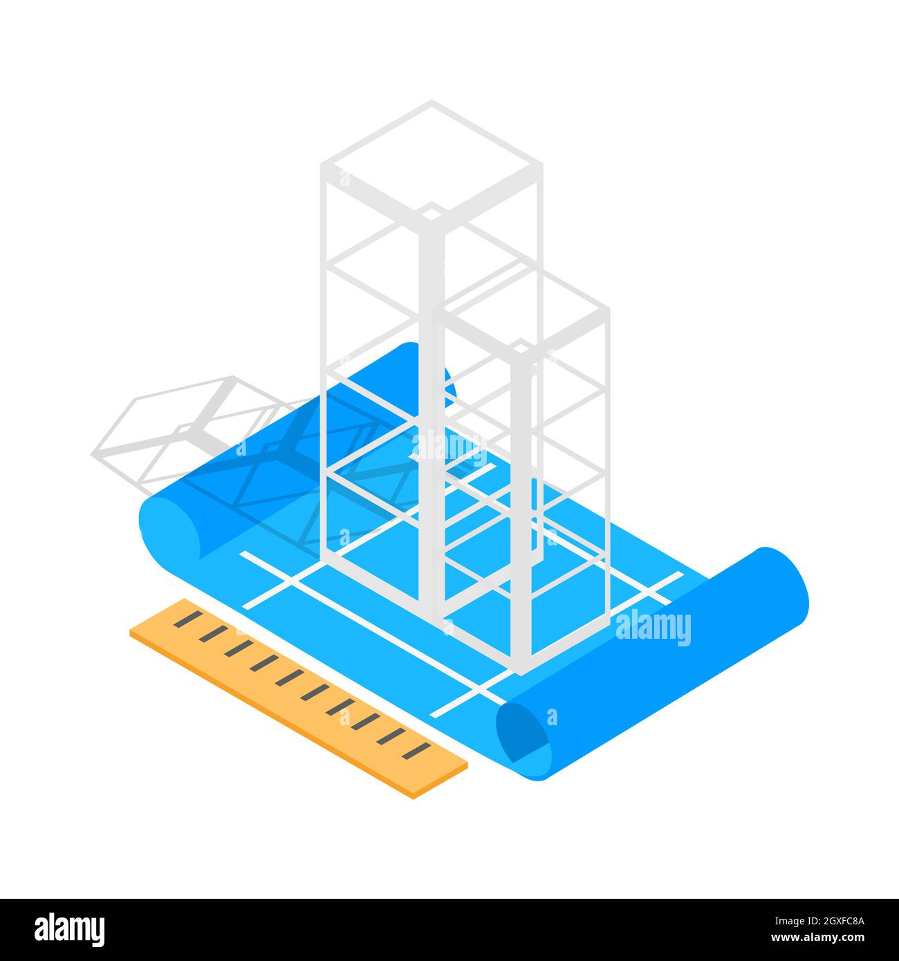 Building construction plan icon in isometric 3d style on a white ...