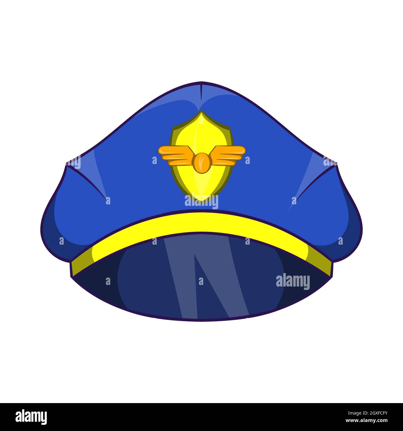 Blue pilot cap with badge icon in cartoon style on a white background ...