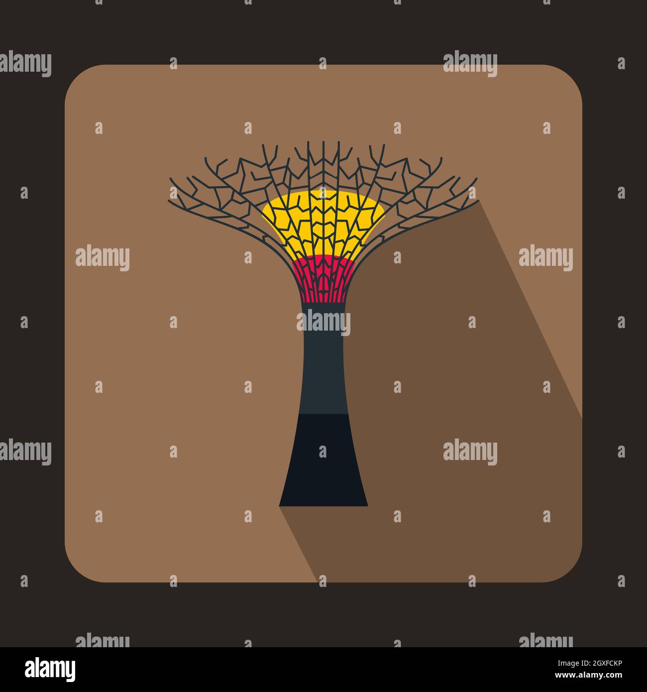 Singapore Supertree at the Gardens By The Bay icon in flat style on a ...