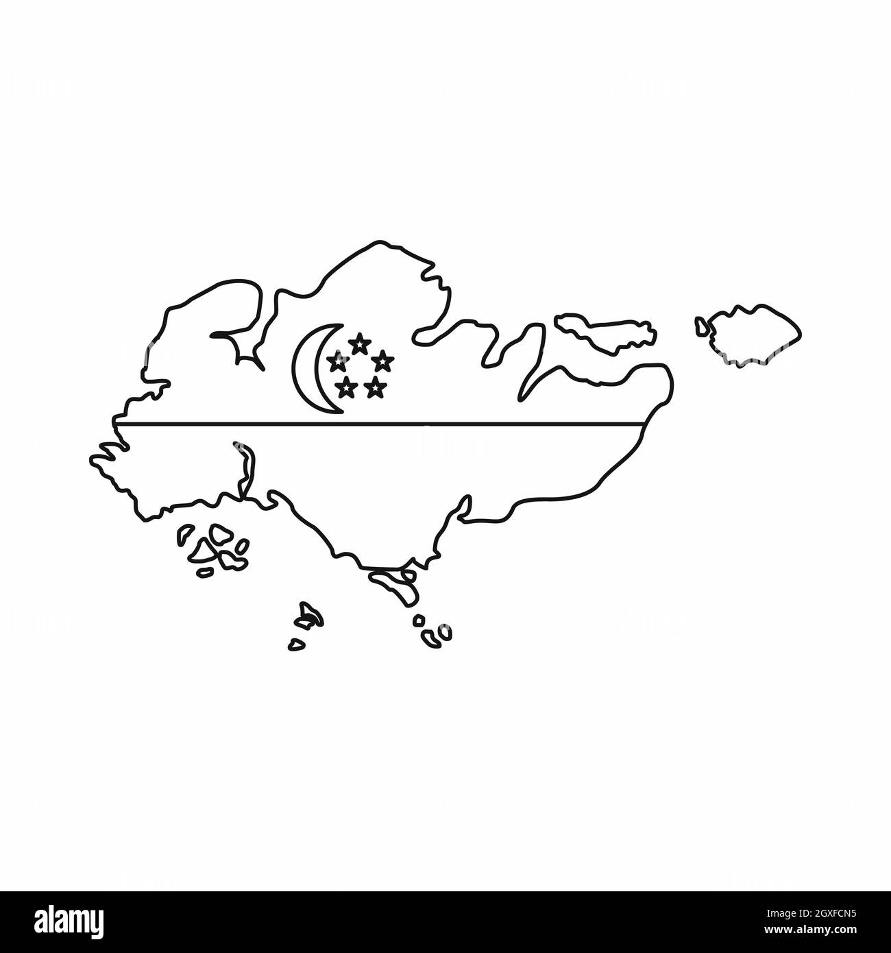 Map of Singapore with flag icon in outline style isolated on white ...