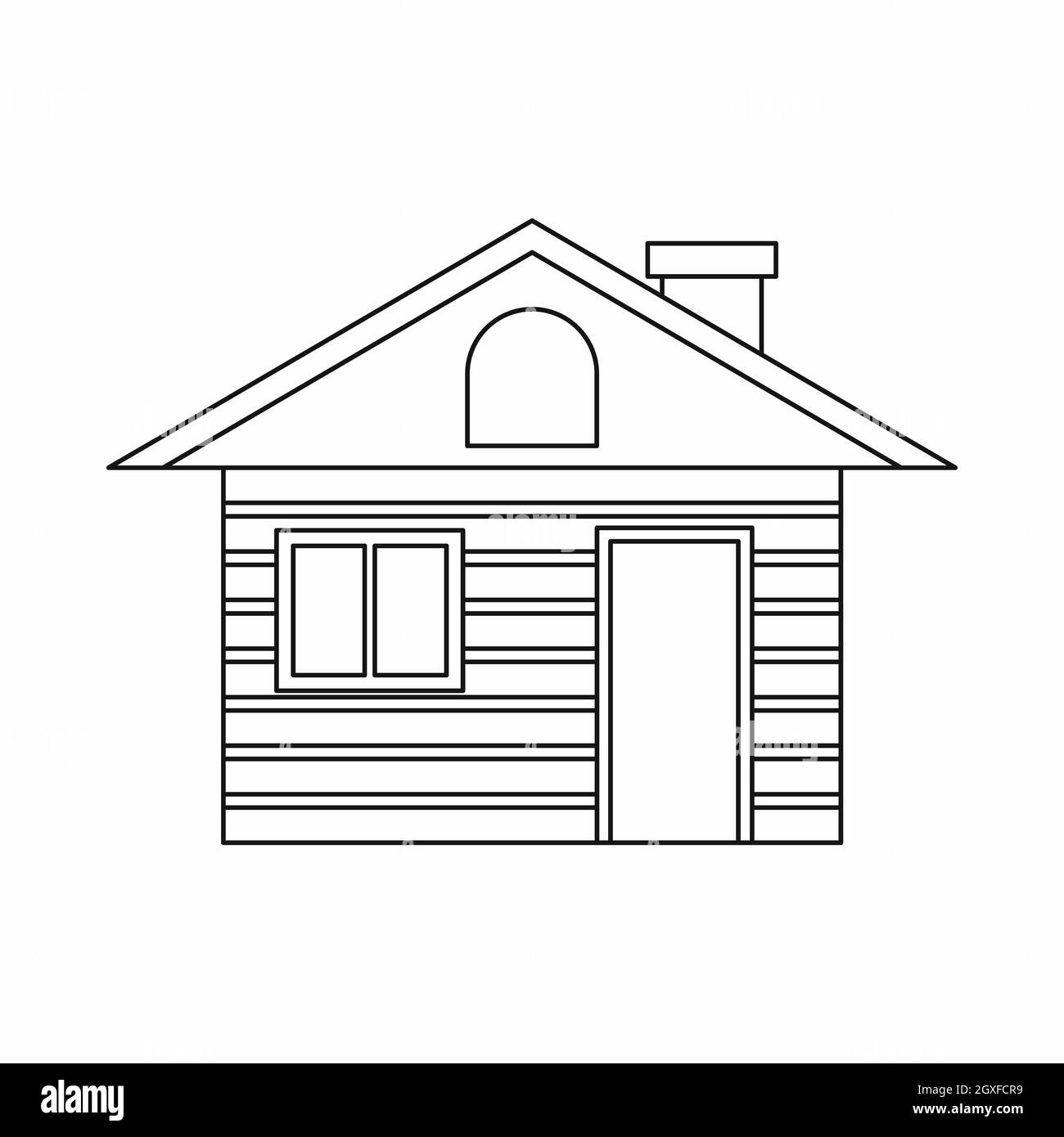 Wooden log house icon in outline style isolated on white background ...