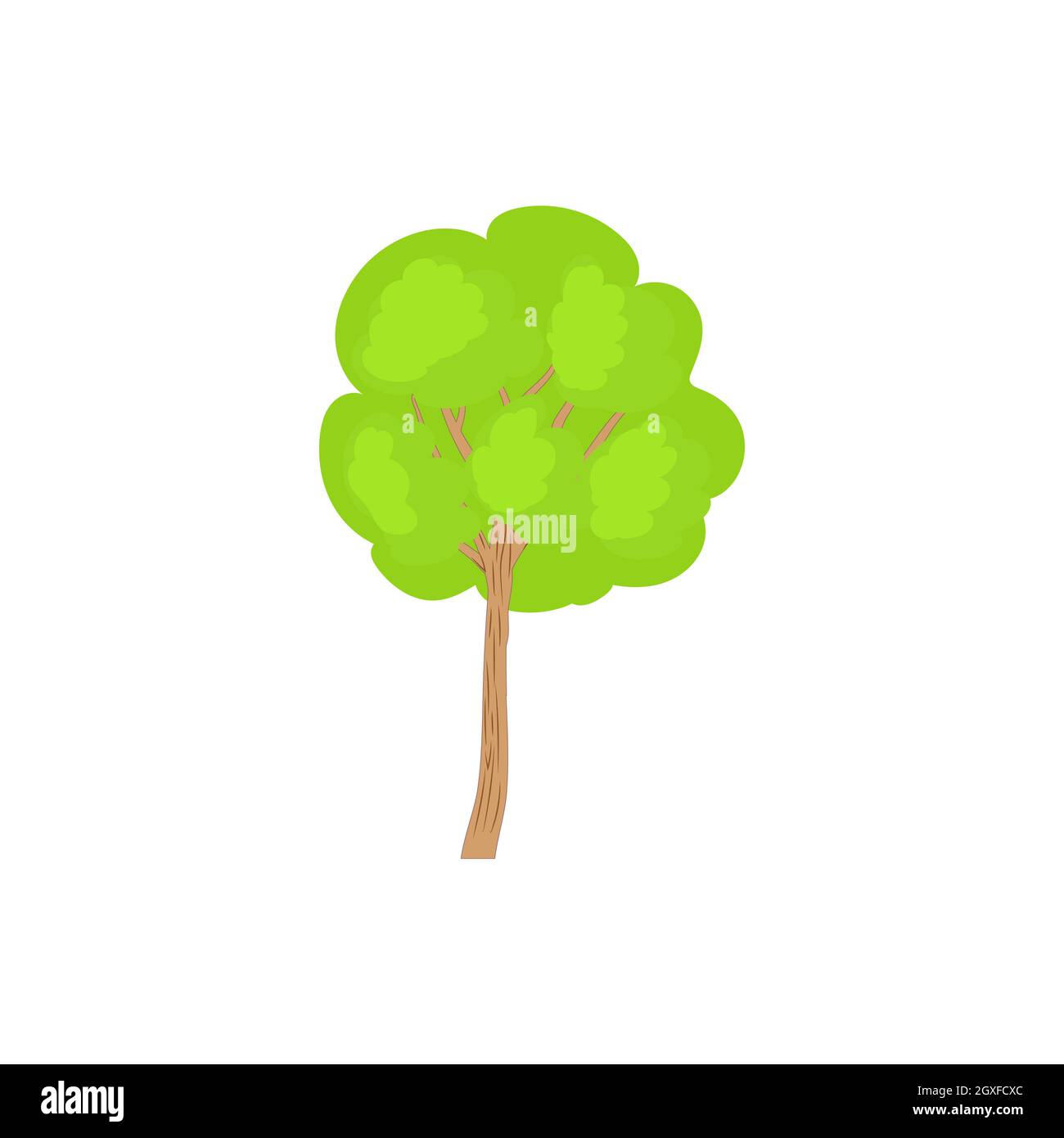 Green tree with a rounded crown icon in cartoon style on a white ...