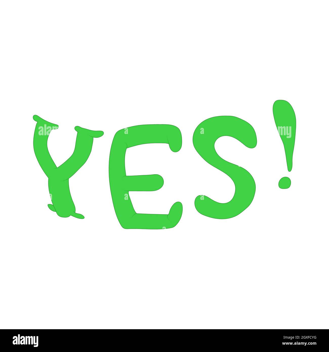 Yes inscription icon in cartoon style isolated on white background ...