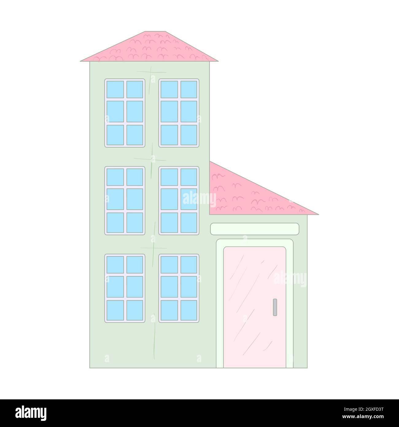 Three storey house icon in cartoon style on a white background Stock ...