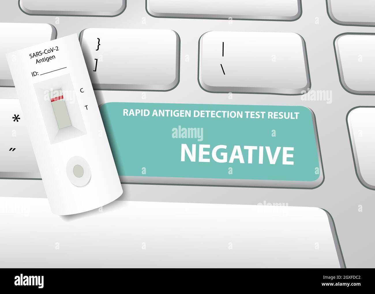 Rapid Antigen Detection Negative Result Sign on PC Keyboard Closeup ...