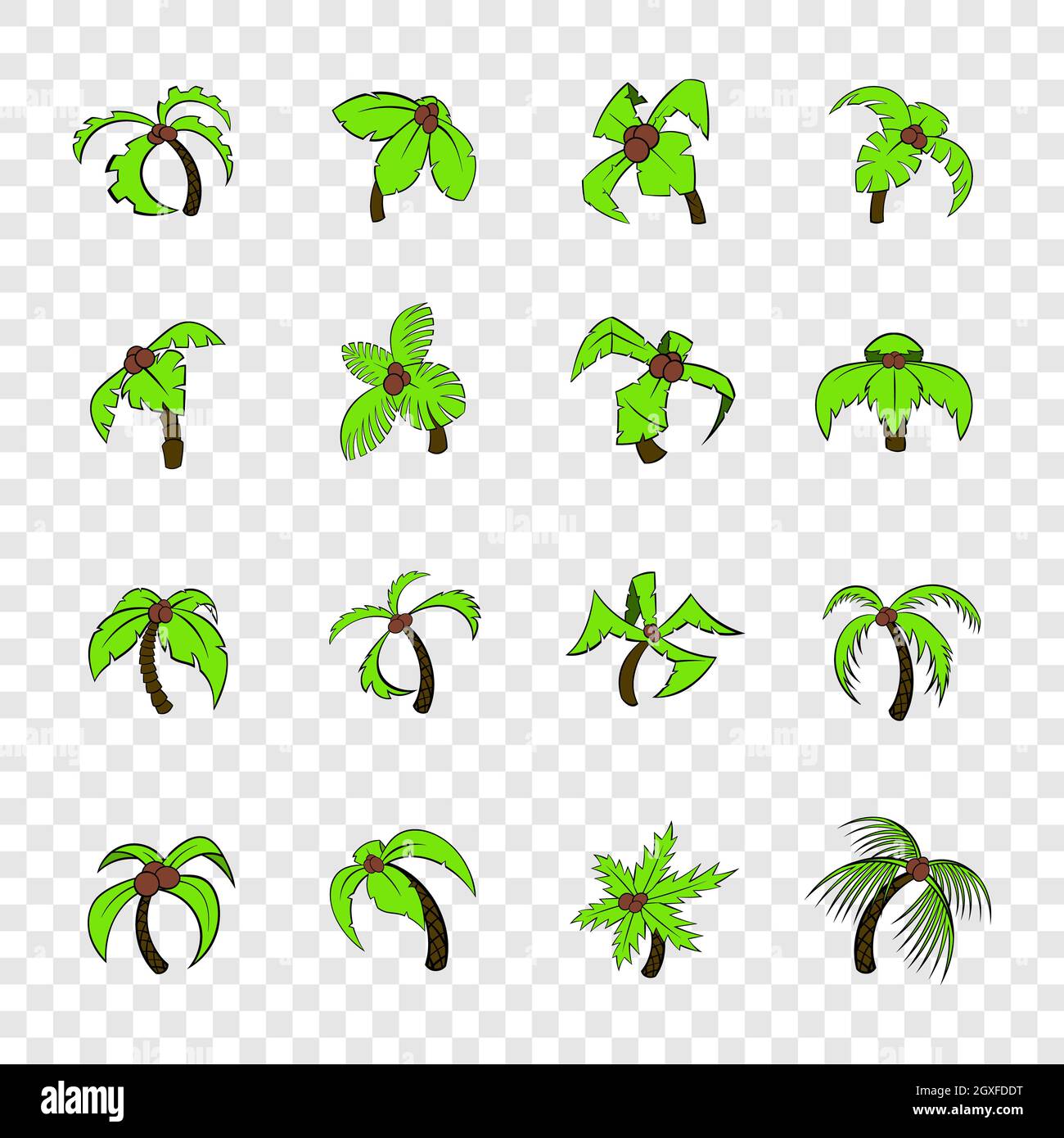 Palm tree icons set in pop-art style with transparency for design Stock ...