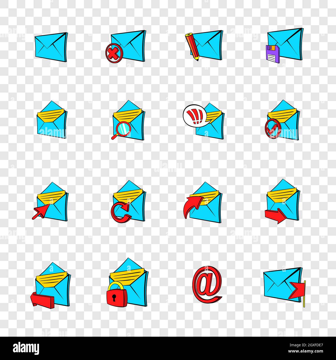 Mail icons set in pop-art style with transparency for design Stock ...