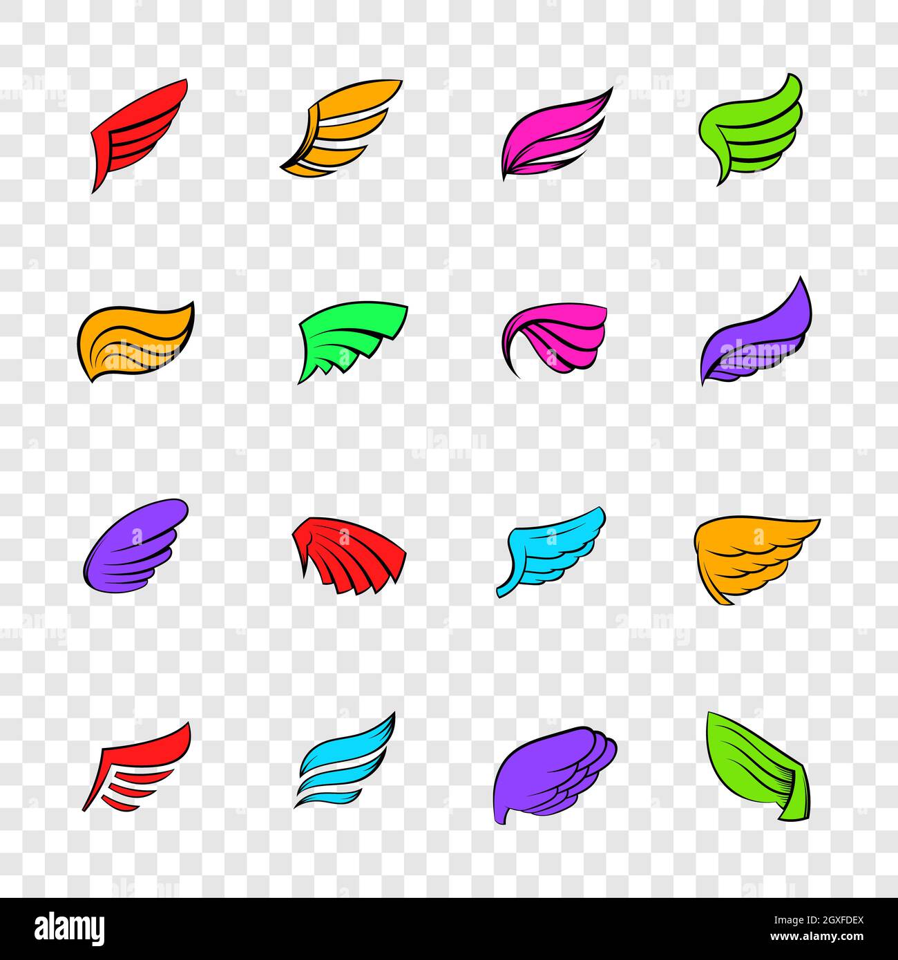 Wings icons set in pop-art style with transparency for design Stock ...