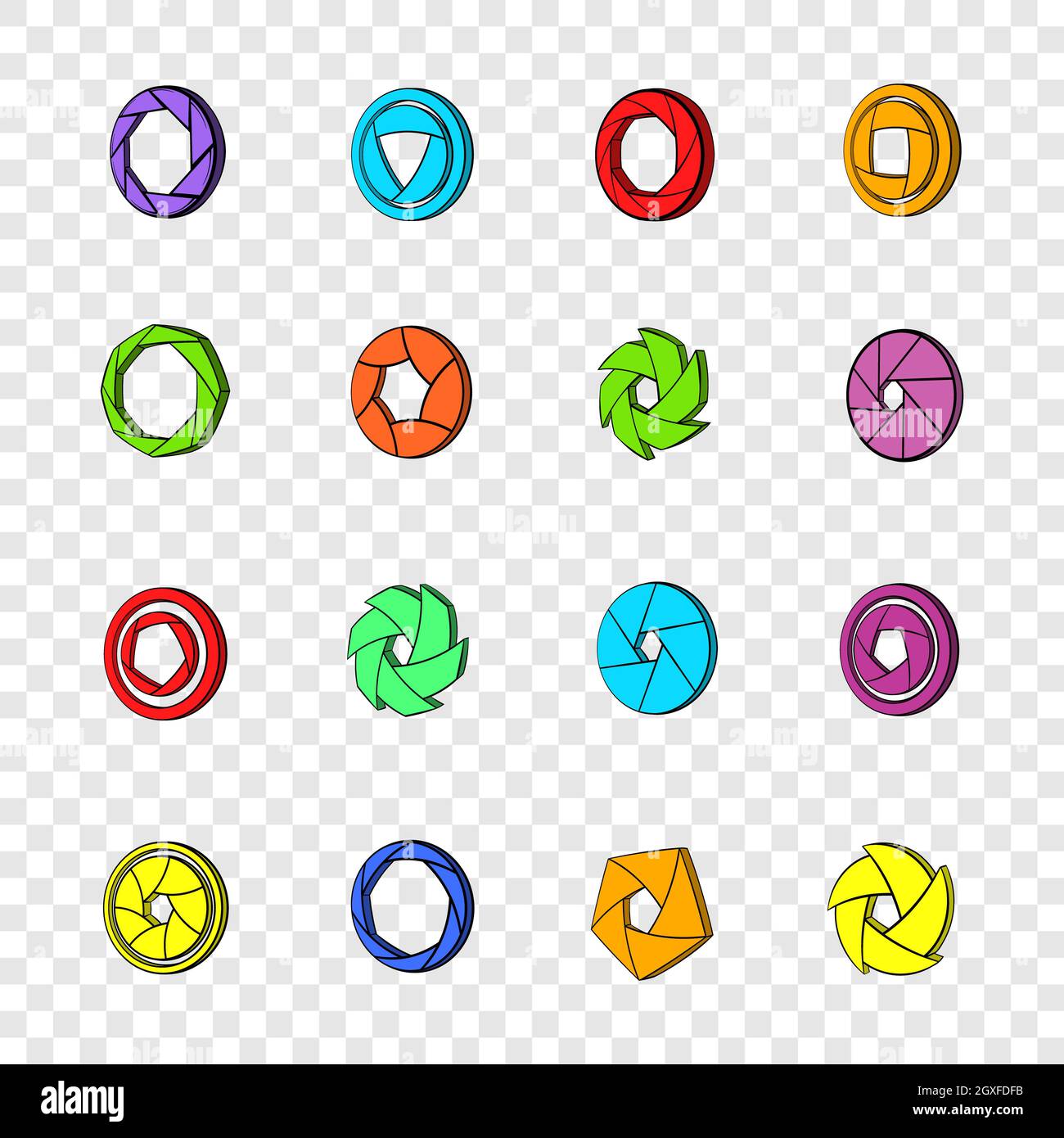 Camera aperture icons set in pop-art style with transparency for design ...