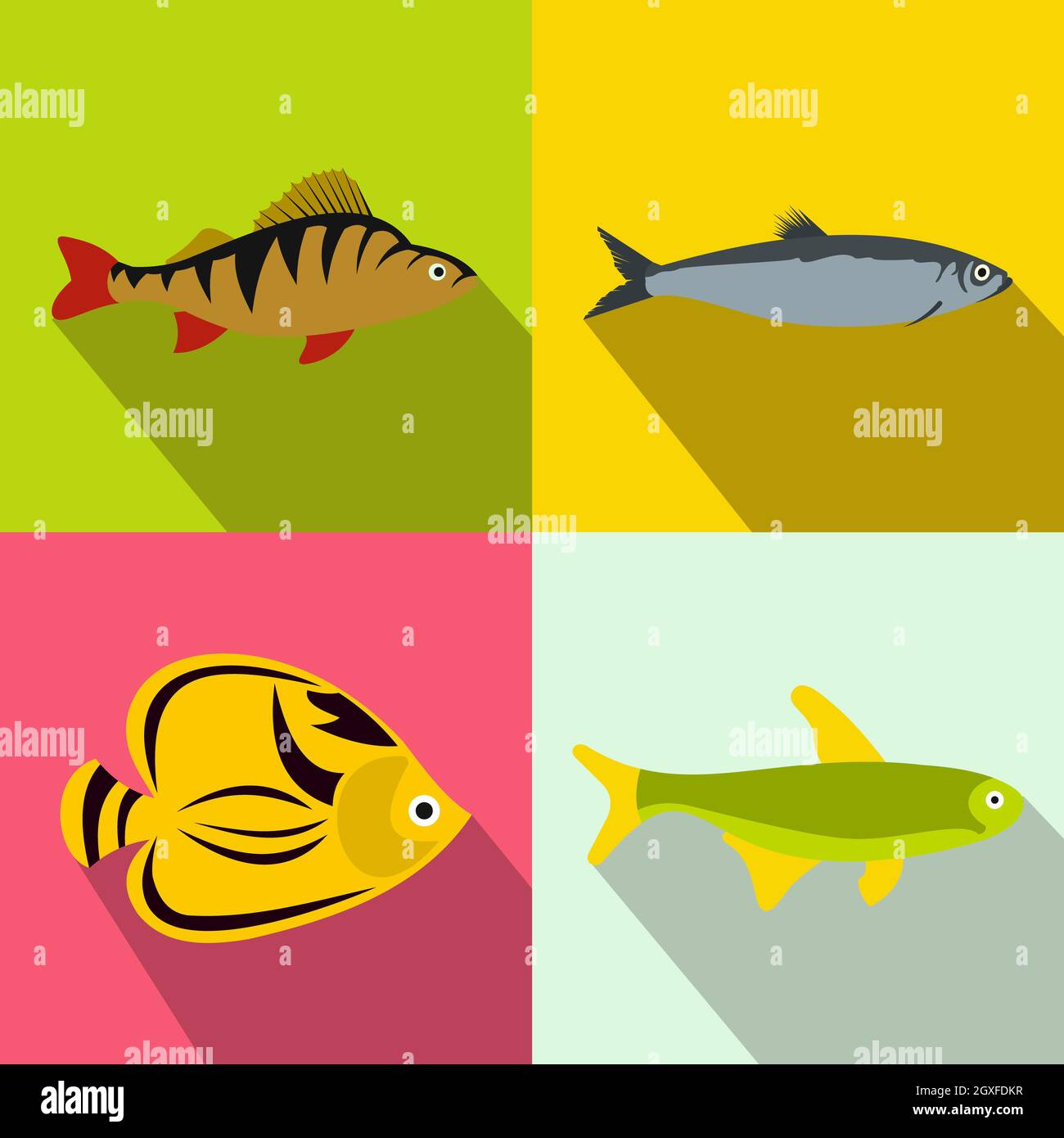 Fish banners set in flat style for any design Stock Photo - Alamy