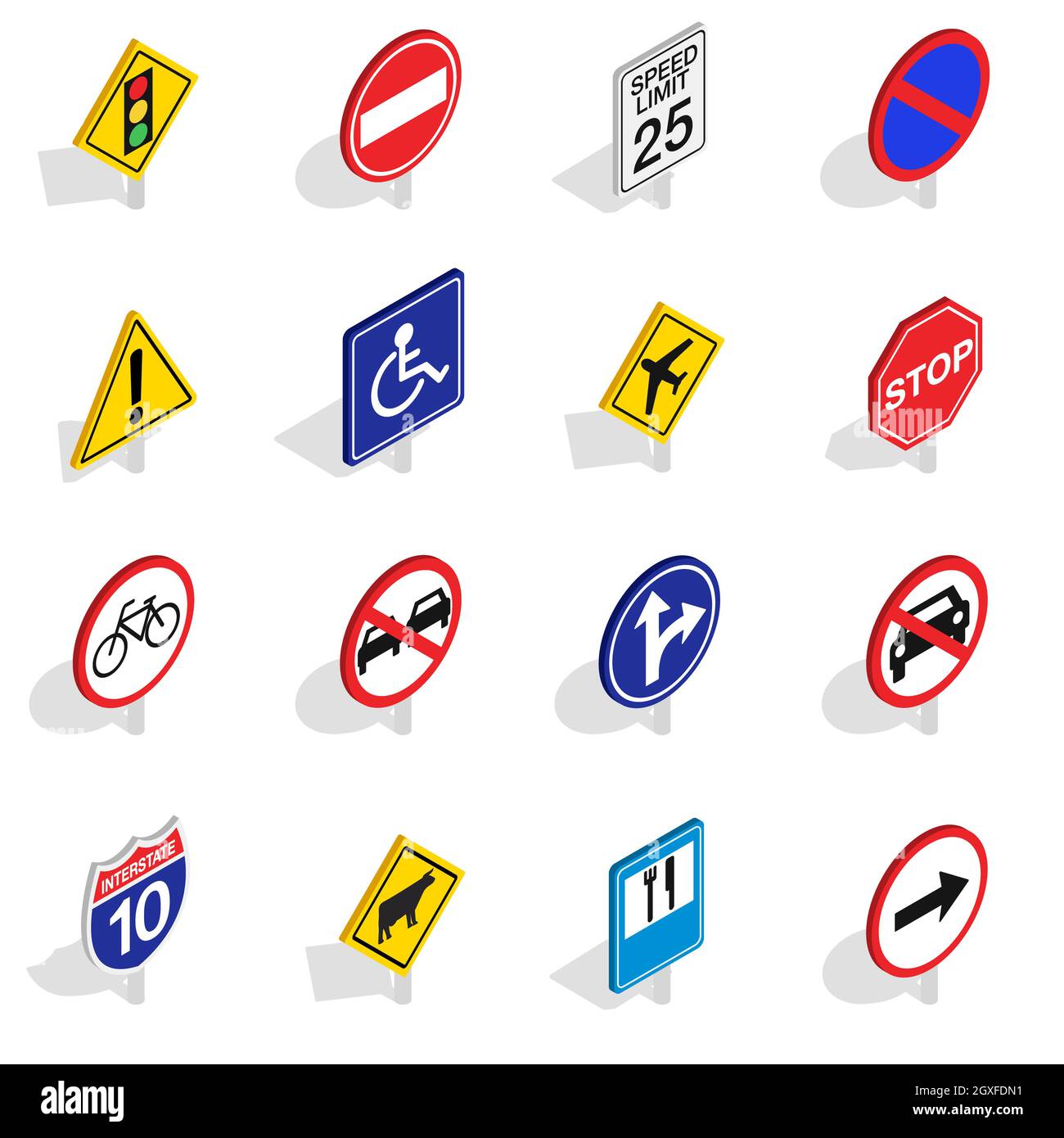 Road Sign icons set in isometric 3d style isolated on white background ...