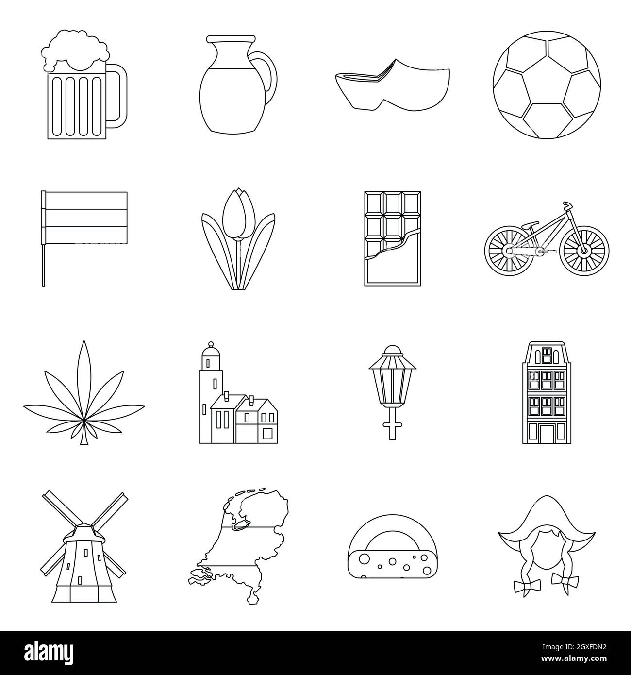 Netherlands icons set in outline style isolated vector illustration ...