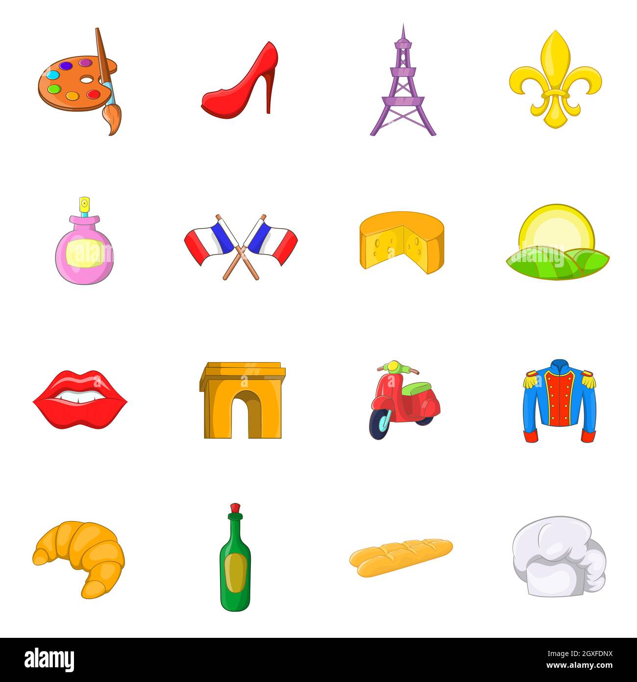France icons set in cartoon style isolated vector illustration Stock ...