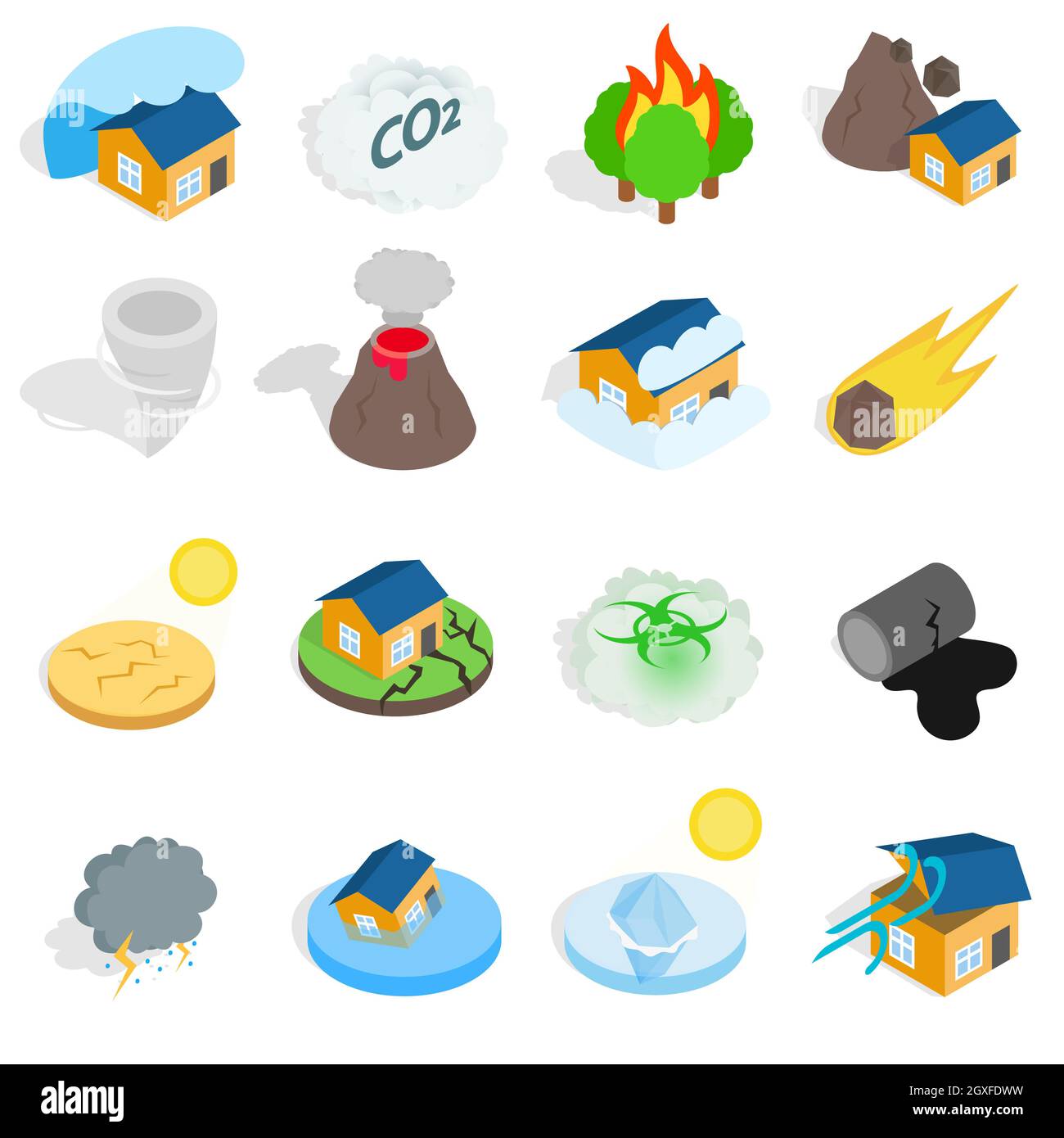 Natural disaster catastrophe icons set in isometric 3d style. Vector ...