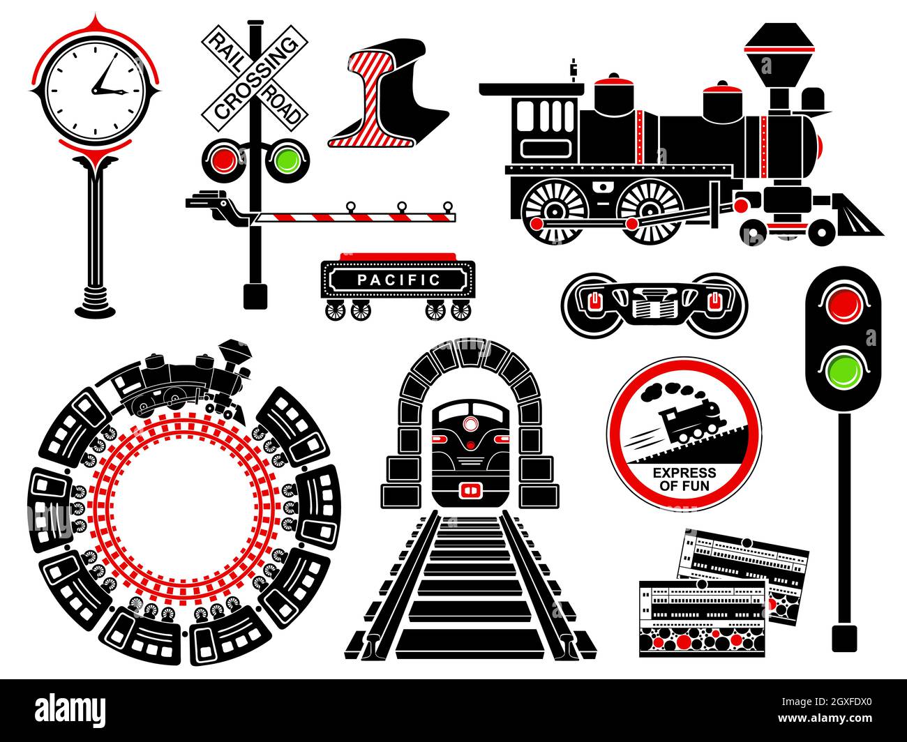 Railroad icons set in simple style isolated on white background. Vector ...