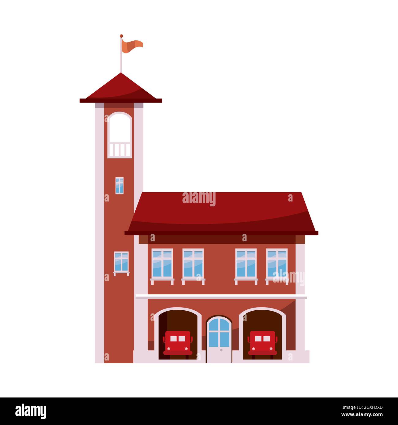 Fire station with tower icon in cartoon style on a white background ...