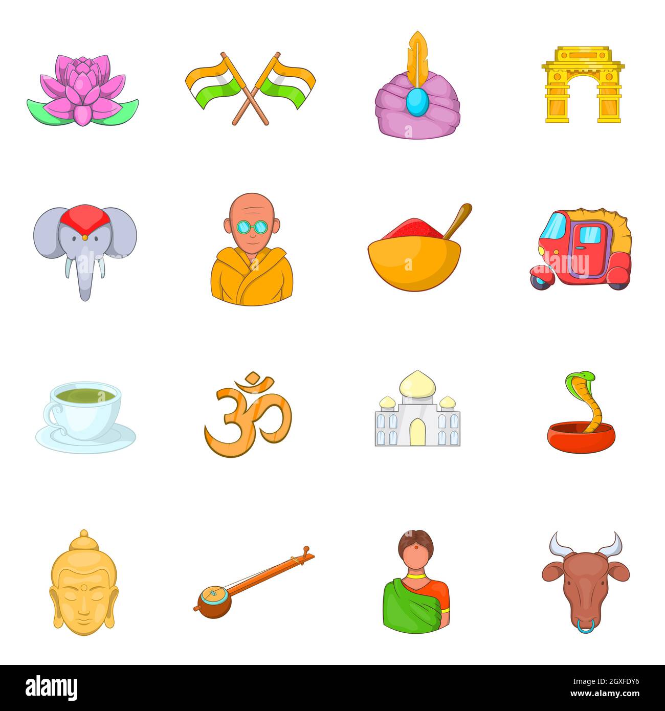 India icons set cartoon isolated vector illustration Stock Photo - Alamy