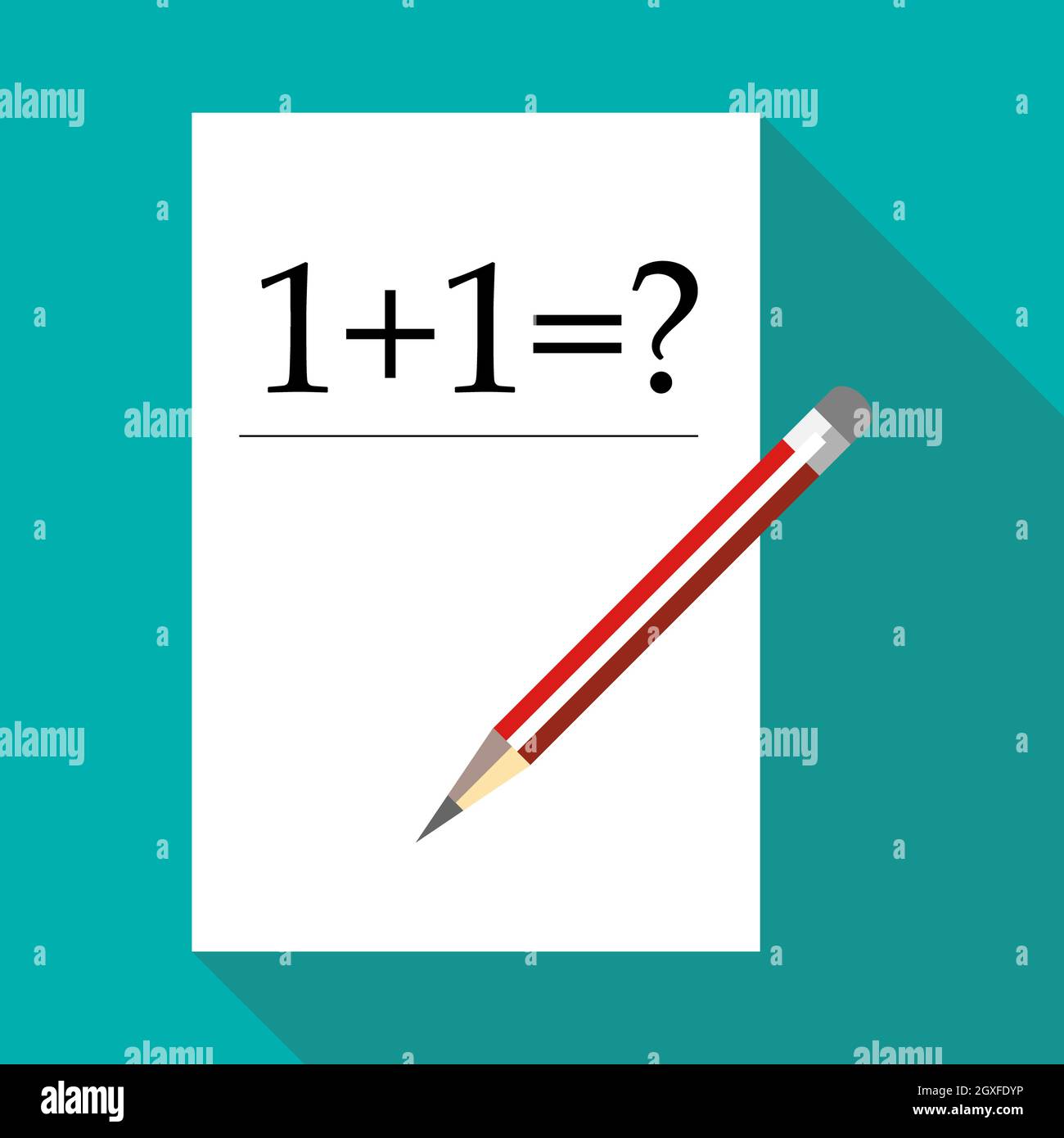 White paper with text one plus one icon in flat style on a sky blue ...