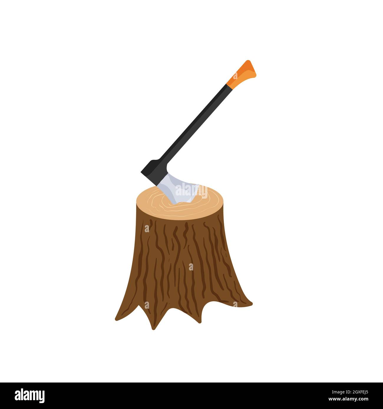 Stump with axe icon in cartoon style isolated on white background ...