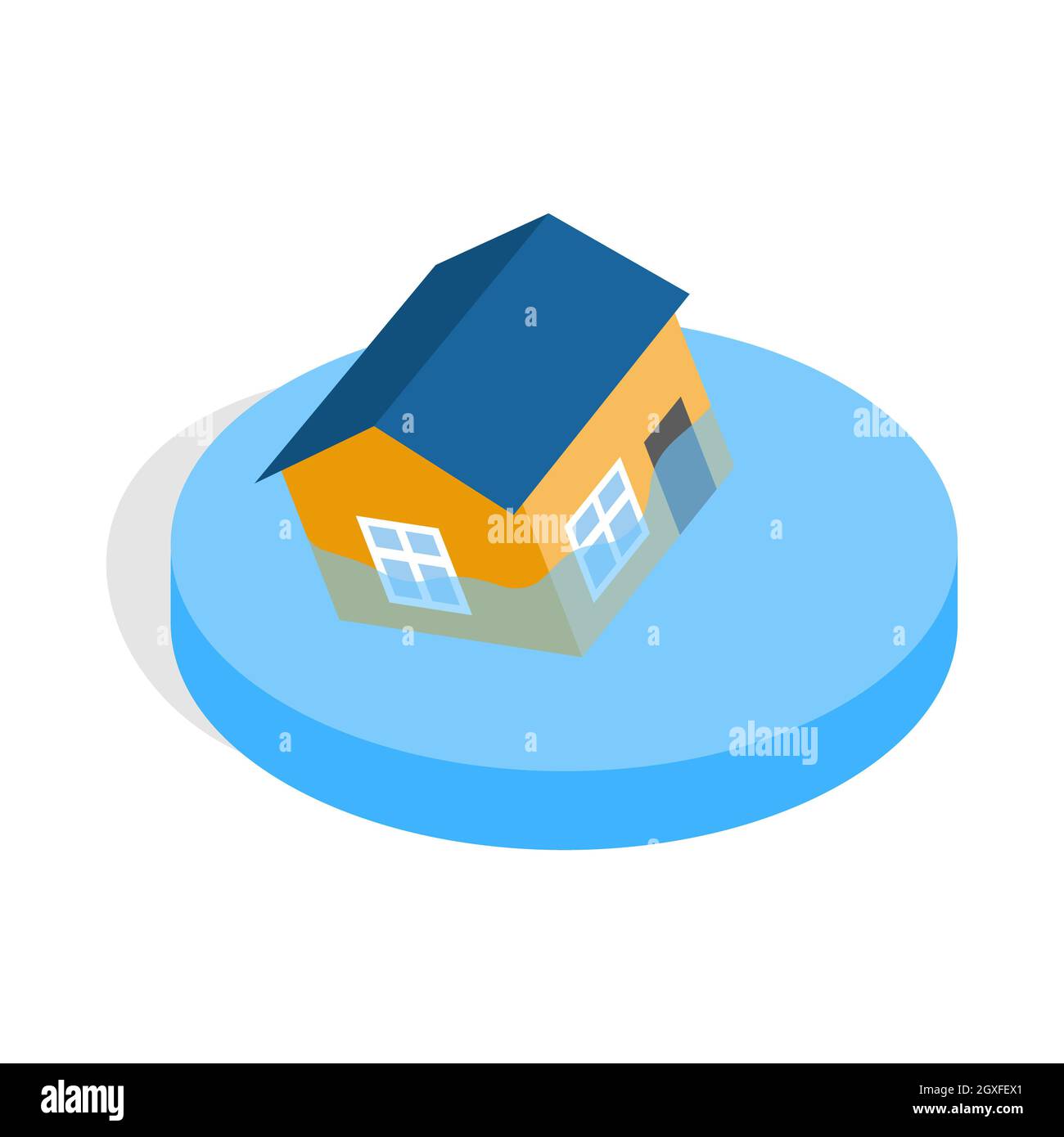 House sinking in a water icon in isometric 3d style on a white ...
