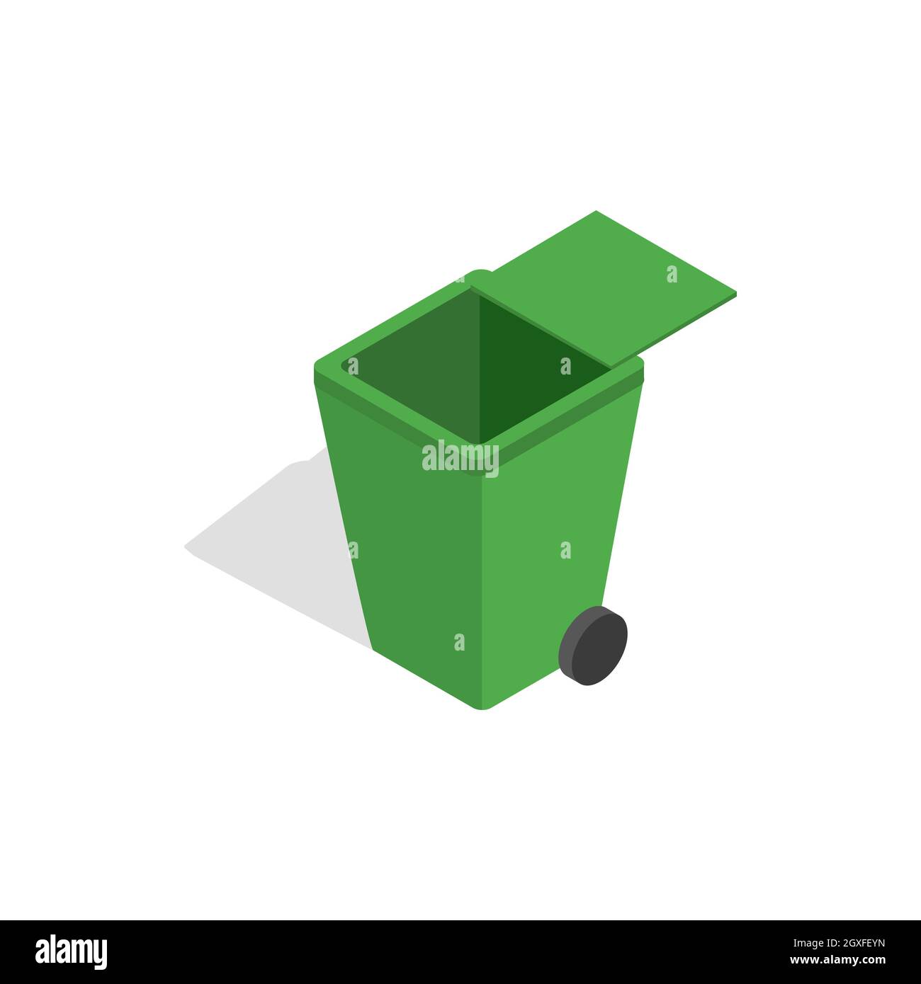 Open green garbage container icon in isometric 3d style on a white ...
