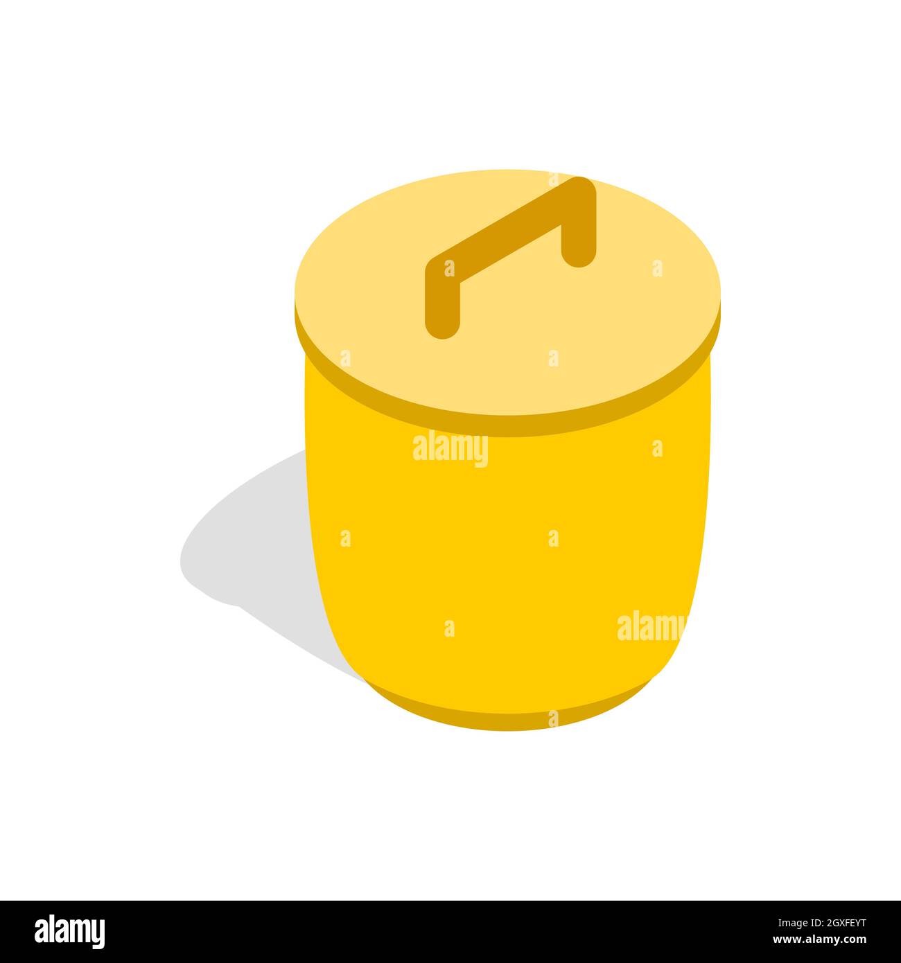 Closed yellow trash can icon in isometric 3d style on a white ...