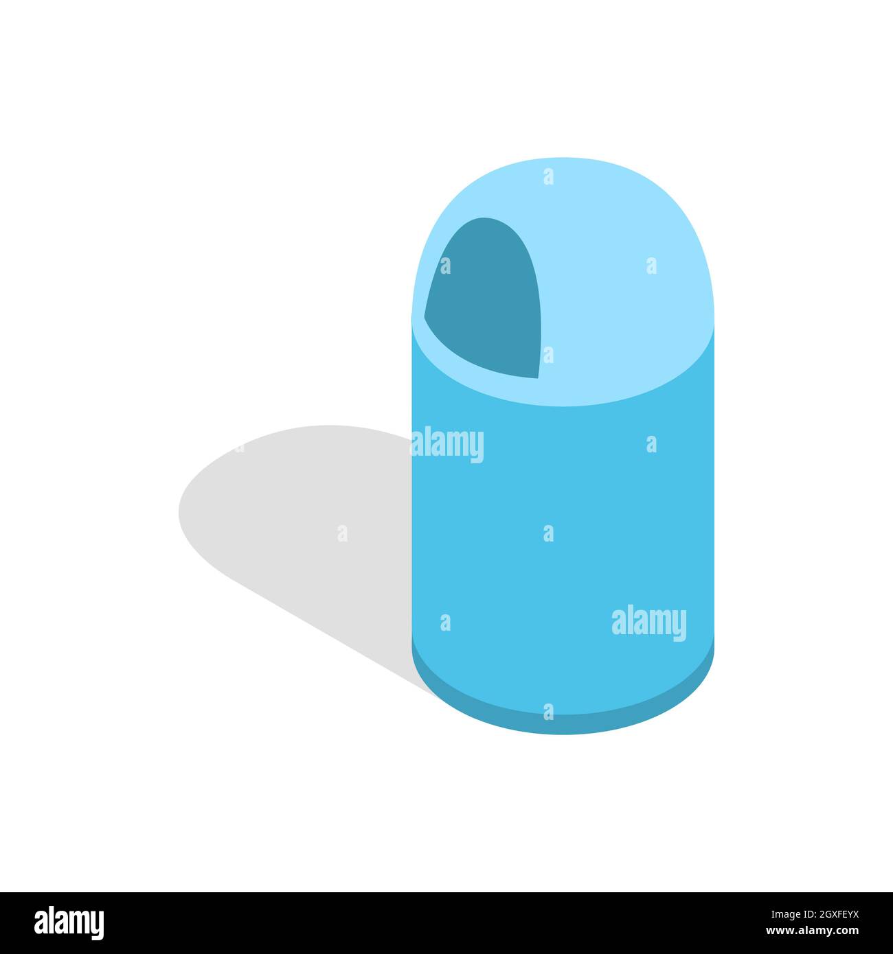 Blue trash can with lid icon in isometric 3d style on a white ...