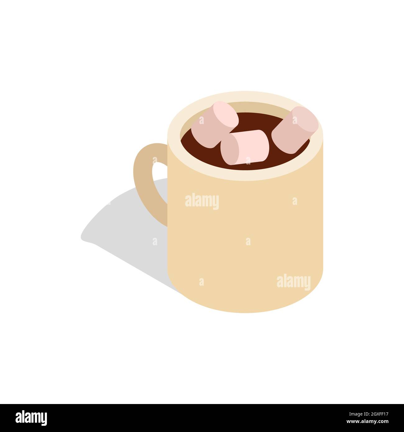 Hot chocolate with marshmallows in a ceramic cup icon in isometric 3d ...