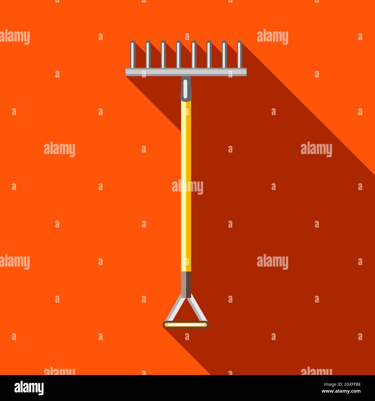 Rake icon in flat style on a orange background Stock Photo - Alamy