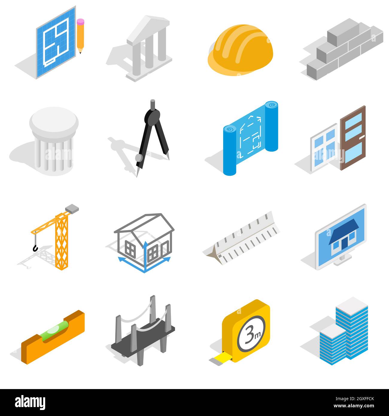 Architecture icons set in isometric 3d style isolated vector ...