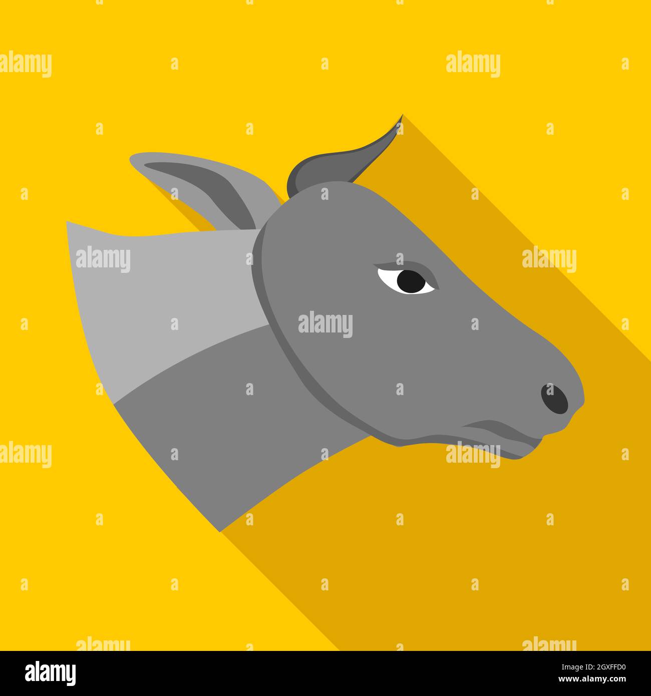 Head of gray cow icon in flat style on a yellow background Stock Photo ...
