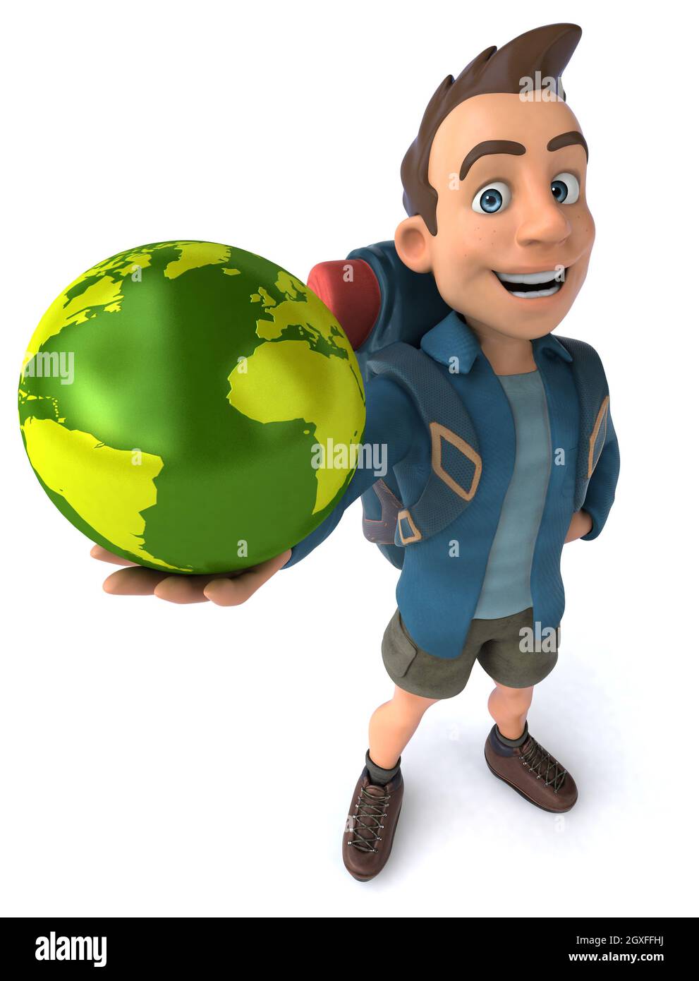 Fun illustration of a 3D cartoon backpacker Stock Photo - Alamy