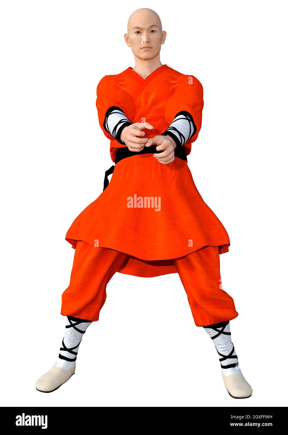 3D rendering of a shaolin monk exercising isolated on white background ...