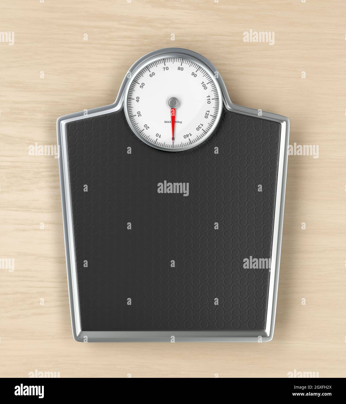 Mechanical weighing scale on wooden floor, top view Stock Photo - Alamy