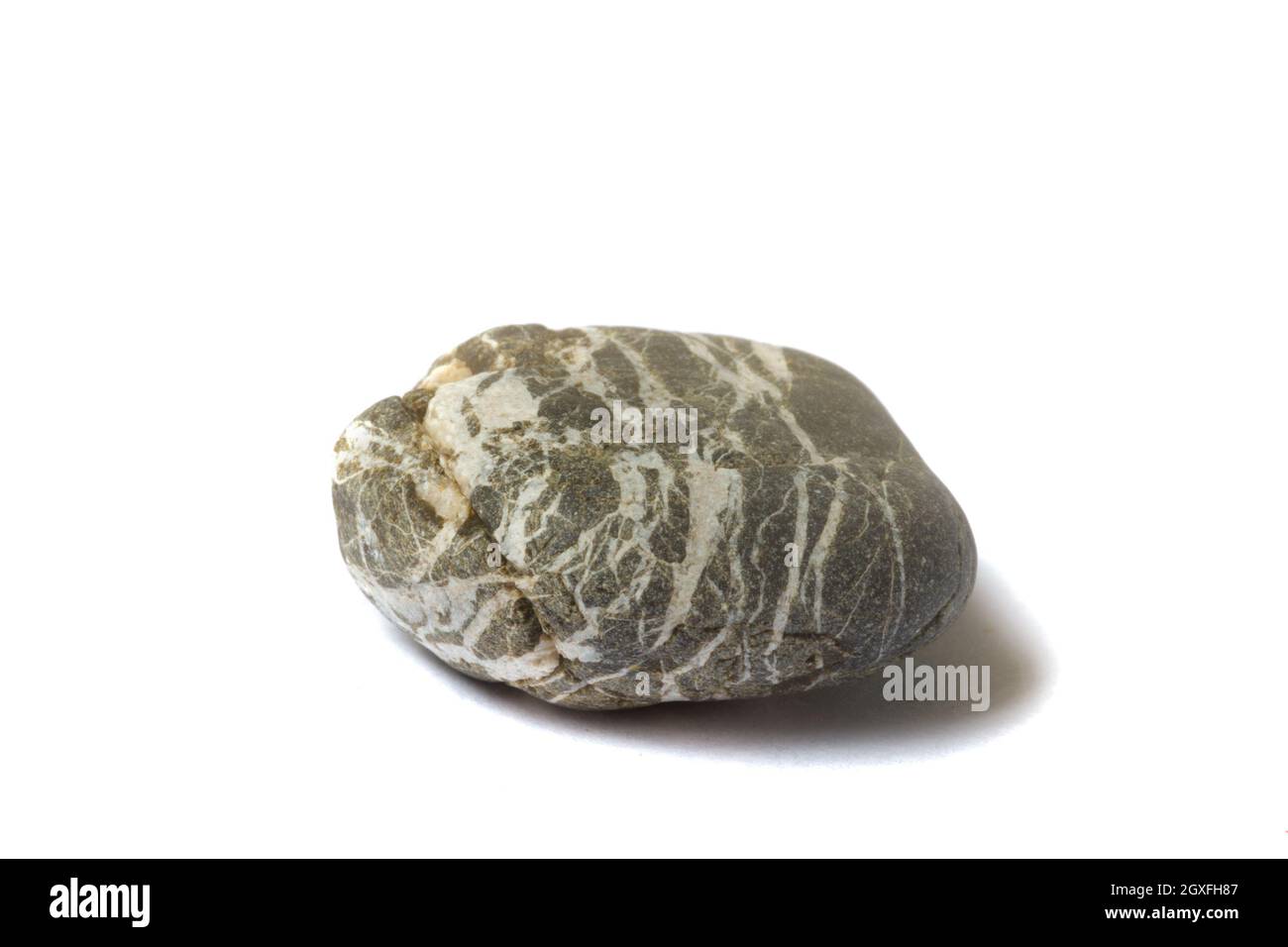 striped stone with shadow isolated on white background. sea pebbles ...
