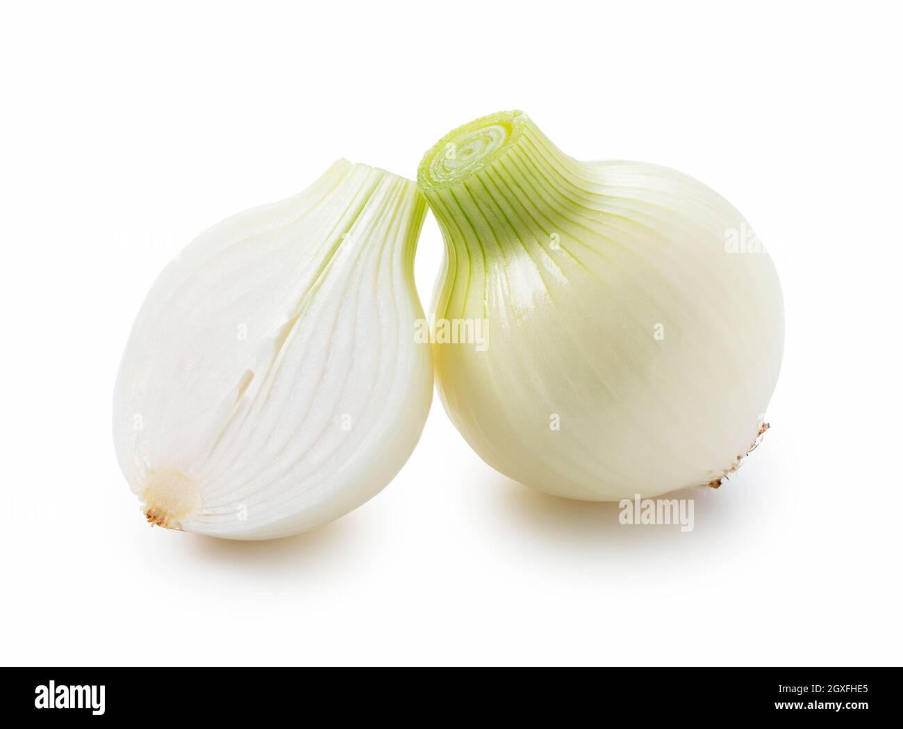 Peeled fresh onions and cut onions on a white background Stock Photo ...
