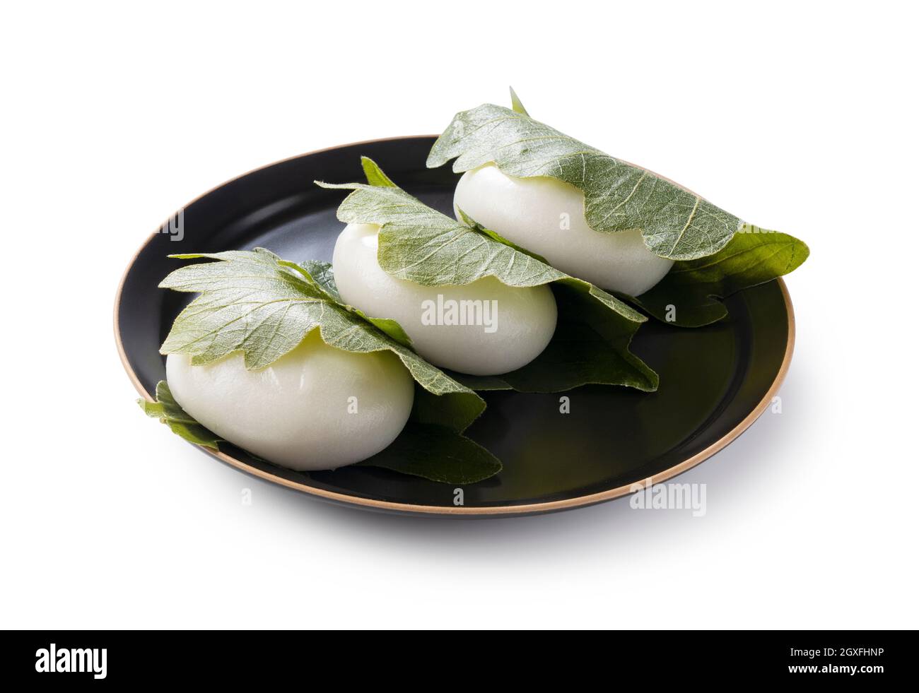 Kashiwa-mochi rice cake placed on a white background. Kashiwa Mochi is ...