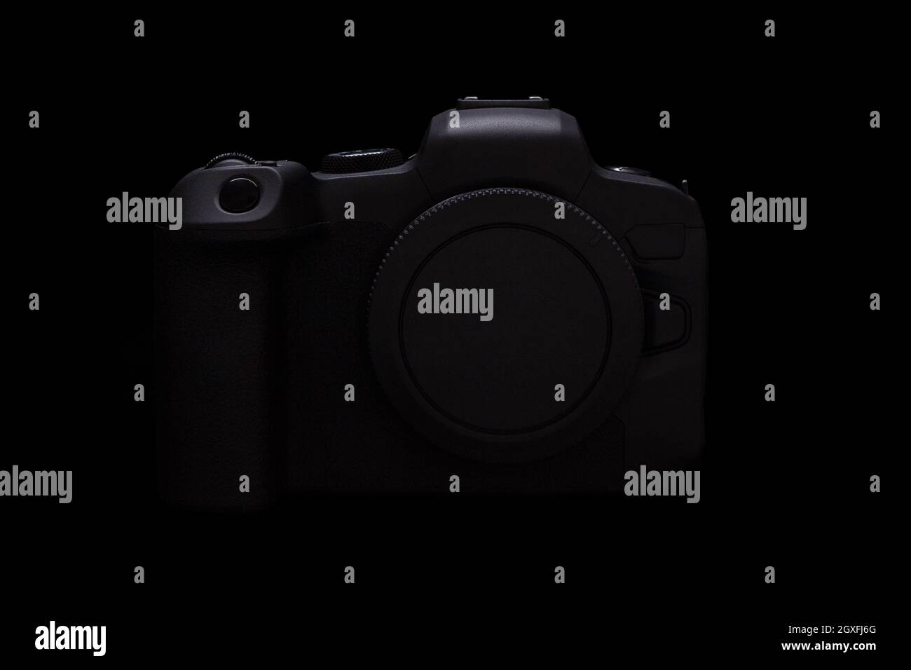 Generic mirrorless digital camera isolated on black background. No ...