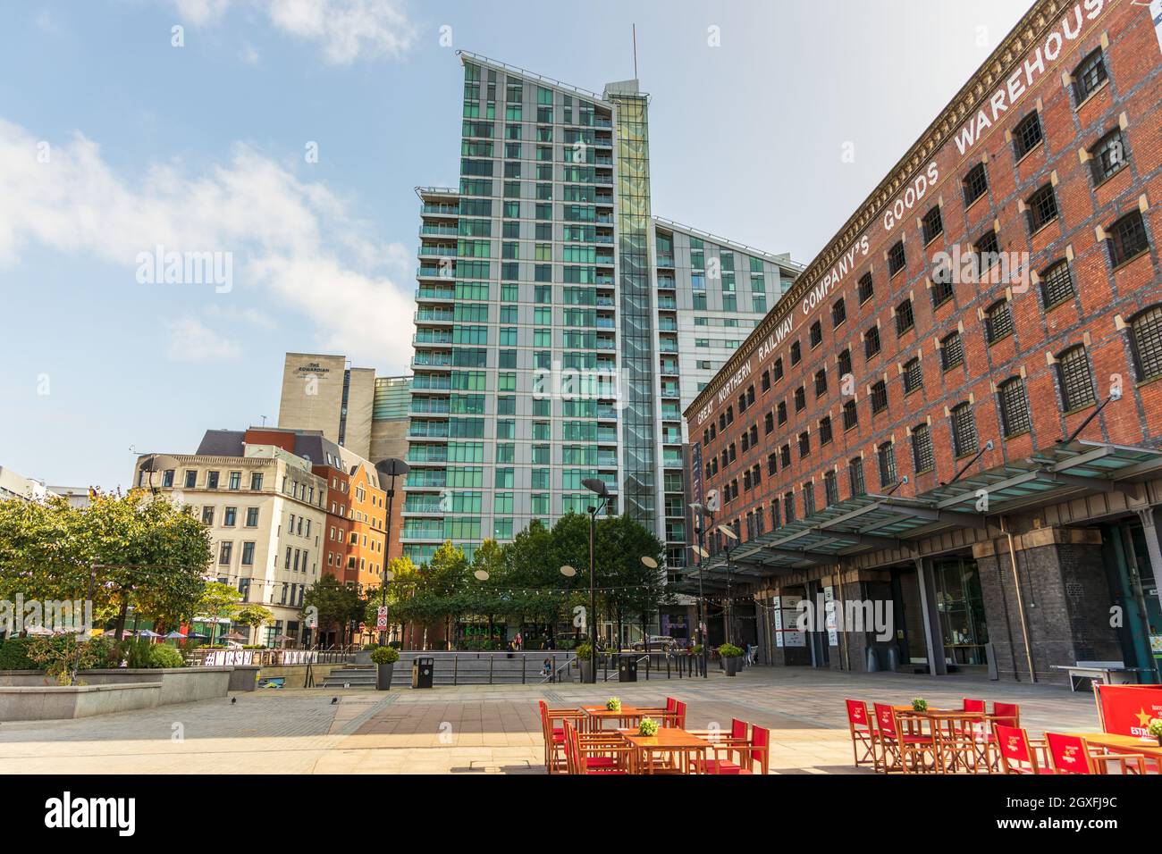 Great Northern Square, Manchester with modern buildings and the Grade 2 ...