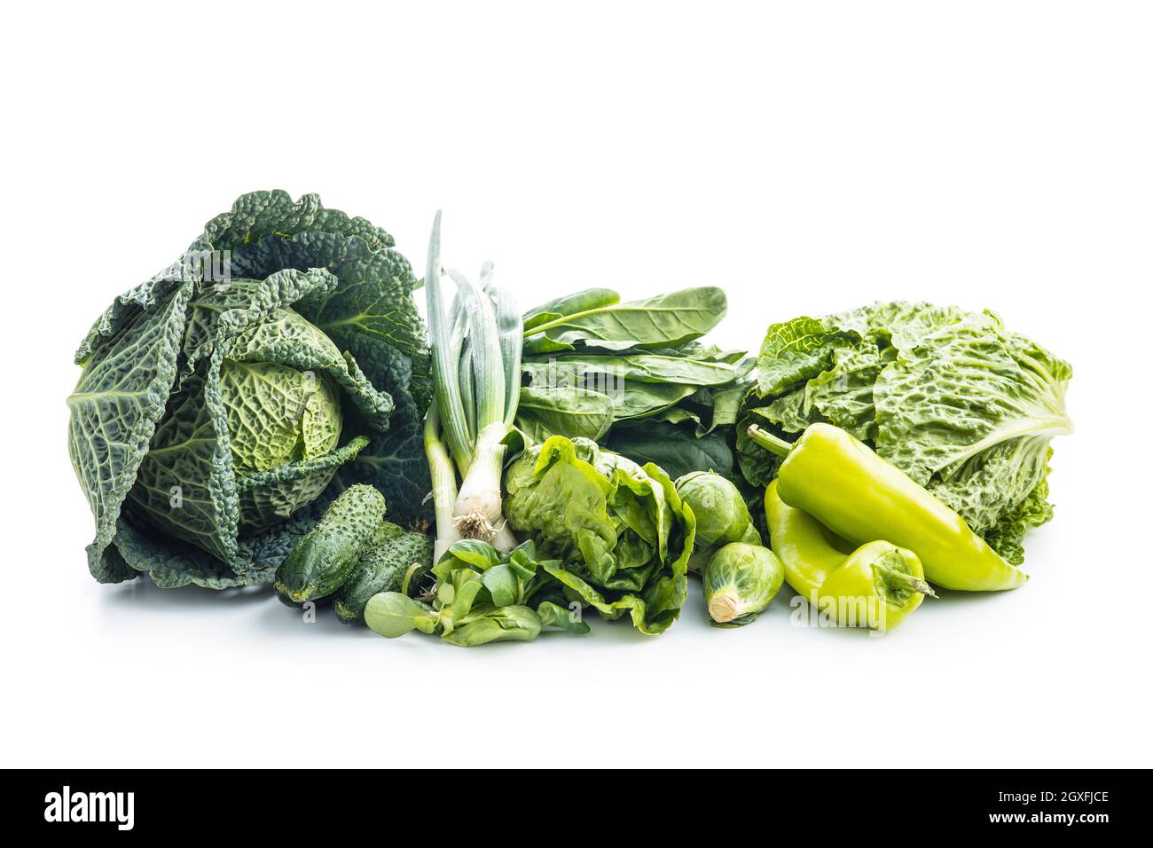Different types of green vegetables isolated on white background Stock ...