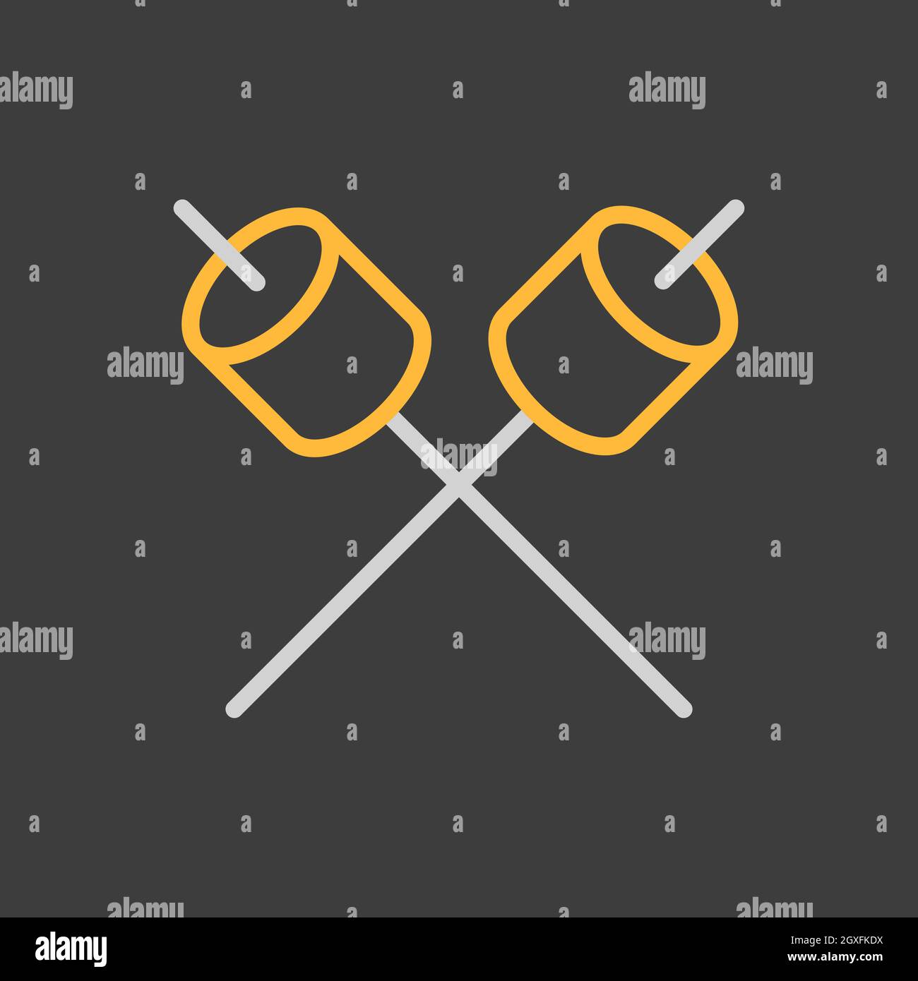 Marshmallow on wooden stick vector icon on dark background. Camping and ...